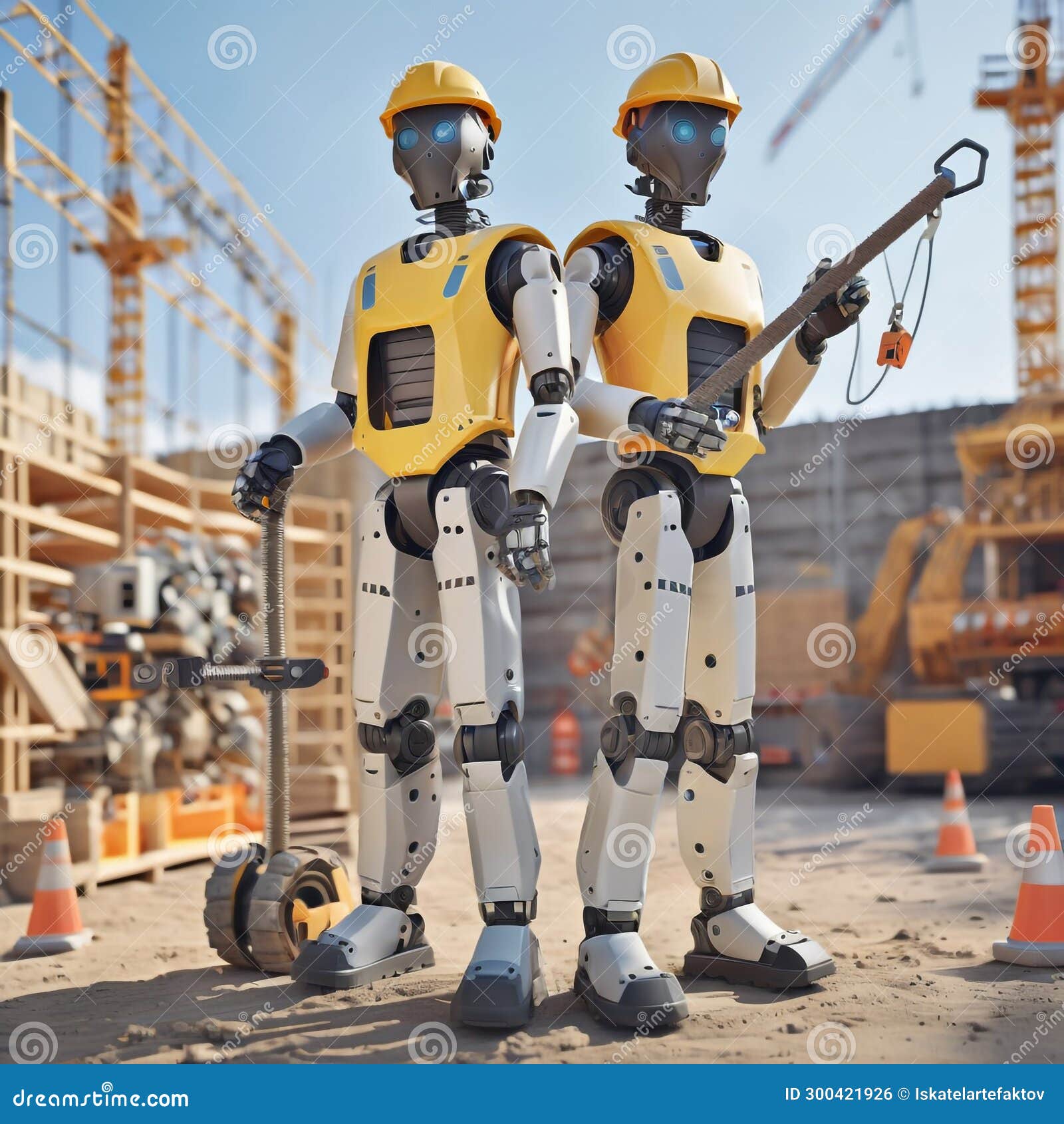 Robot Builders Work on a Construction Site with Tools. Made with AI ...