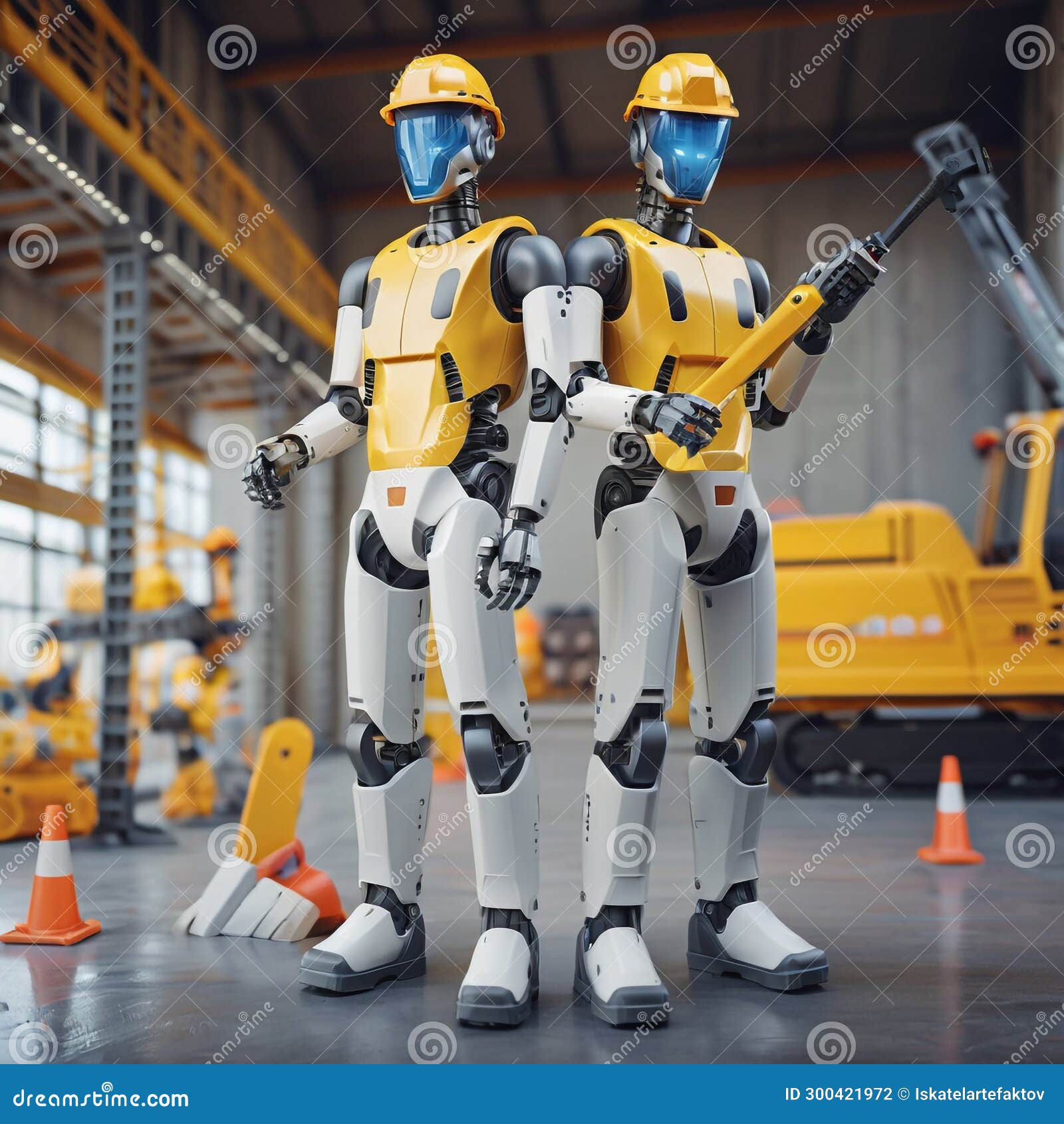 Robot Builders Work on a Construction Site with Tools. Made with AI ...