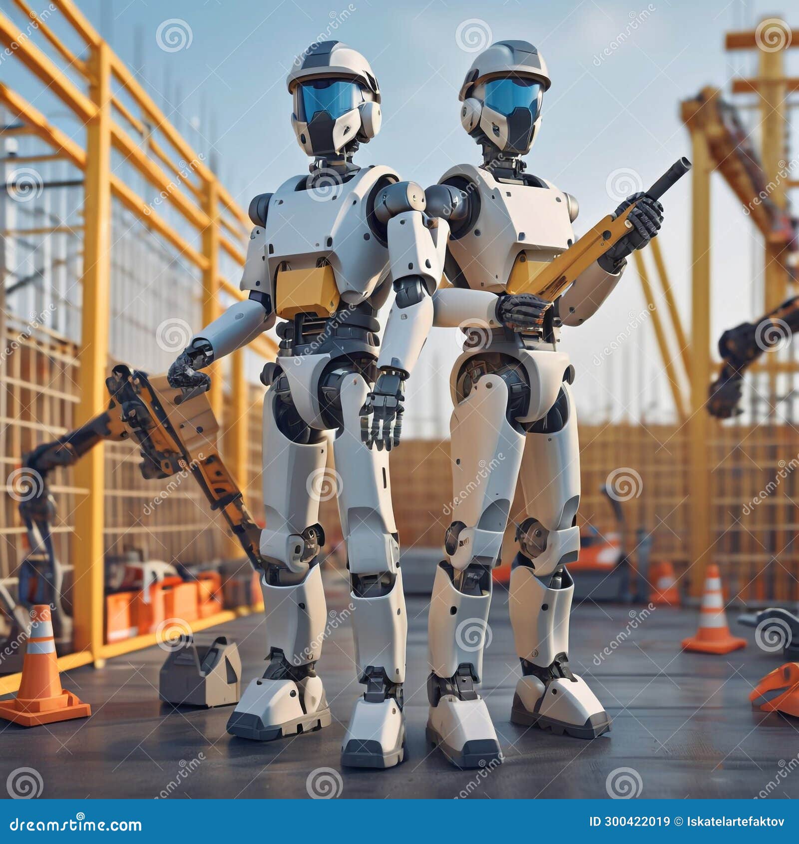 Robot Builders Work on a Construction Site with Tools. Made with AI ...