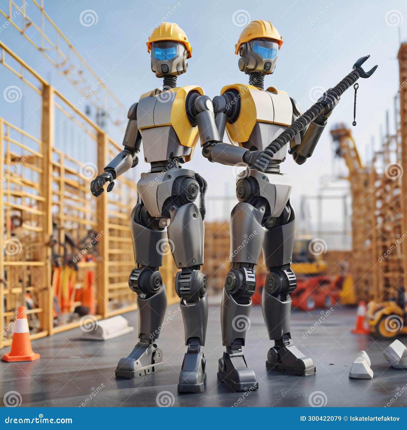 Robot Builders Work on a Construction Site with Tools. Made with AI ...