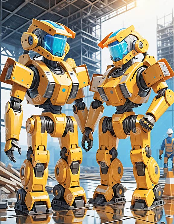 Robot Builders Work on a Construction Site with Tools. Made with AI ...