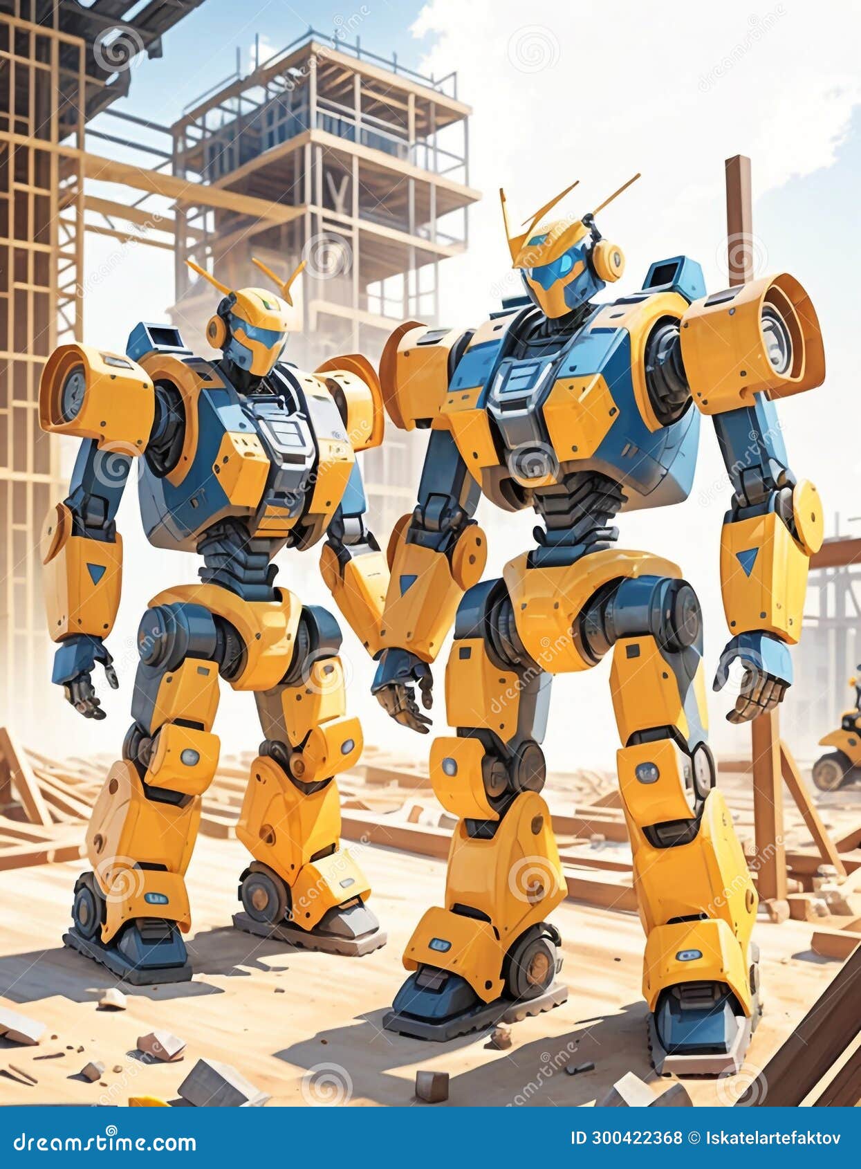 Robot Builders Work on a Construction Site with Tools. Made with AI ...