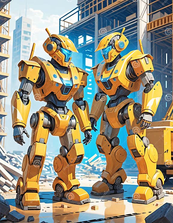 Robot Builders Work on a Construction Site with Tools. Made with AI ...