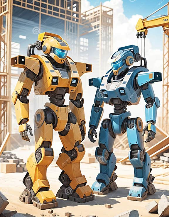 Robot Builders Work on a Construction Site with Tools. Made with AI ...