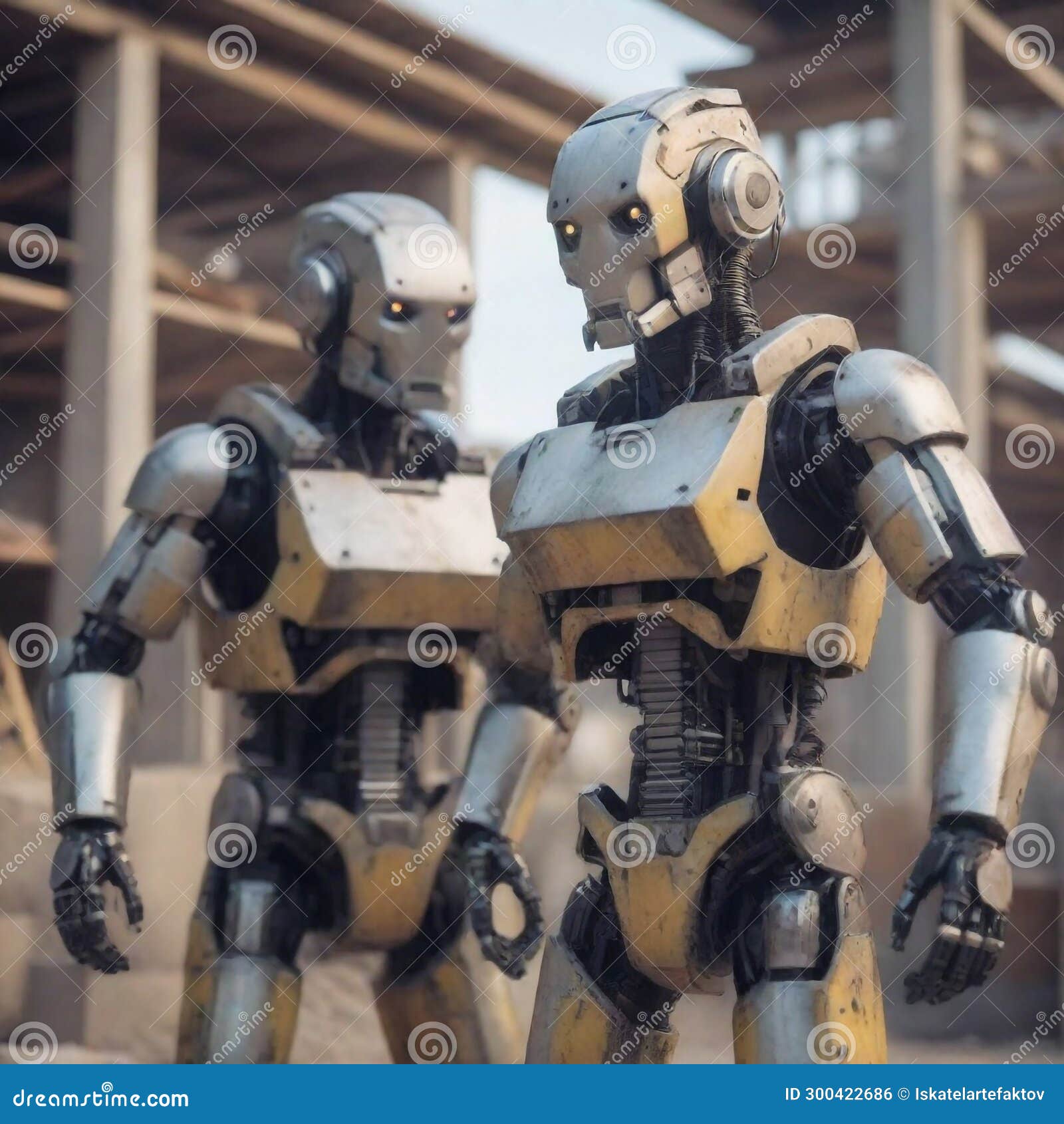 Robot Builders Work on a Construction Site with Tools. Made with AI ...
