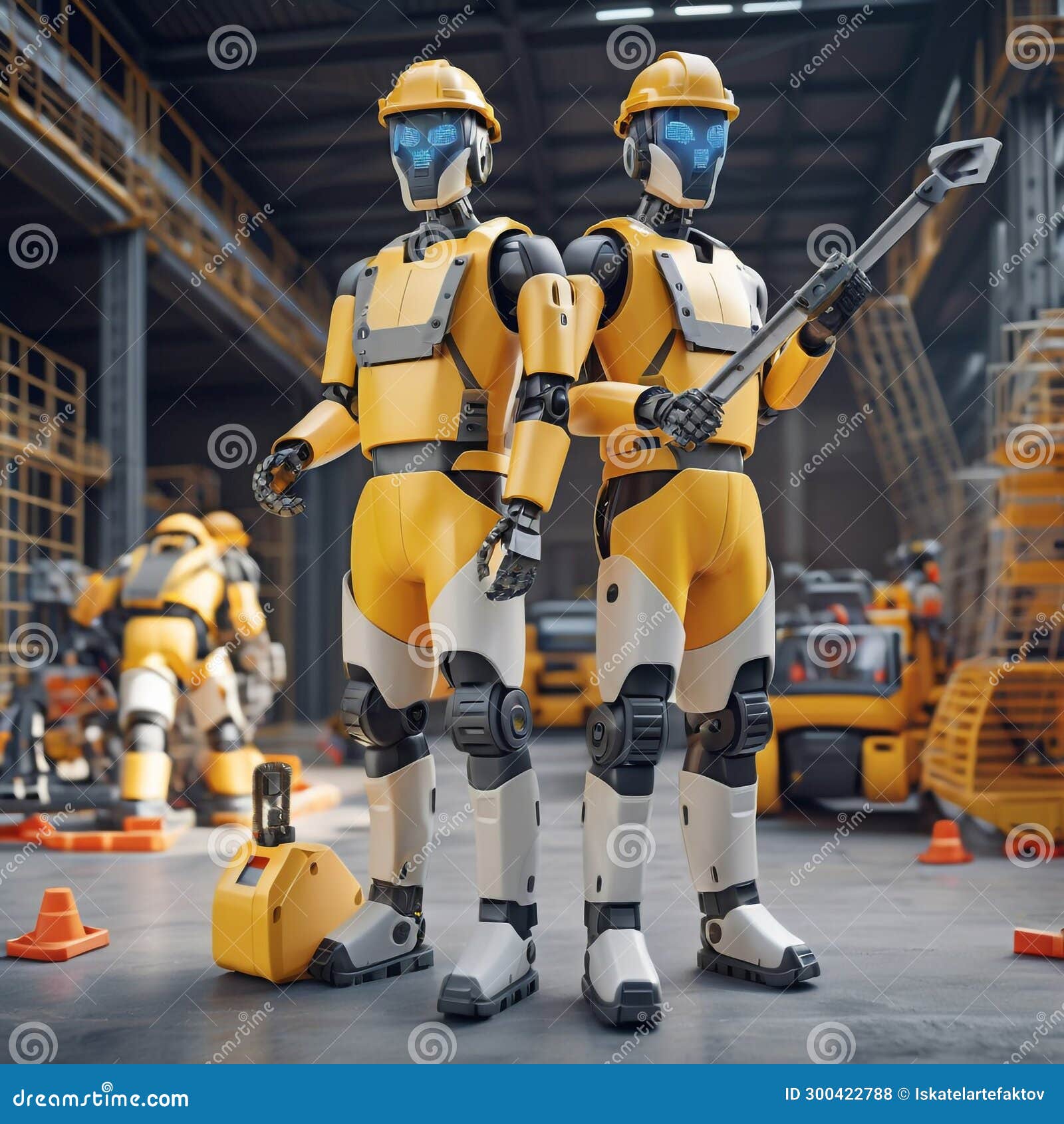 Robot Builders Work on a Construction Site with Tools. Made with AI ...