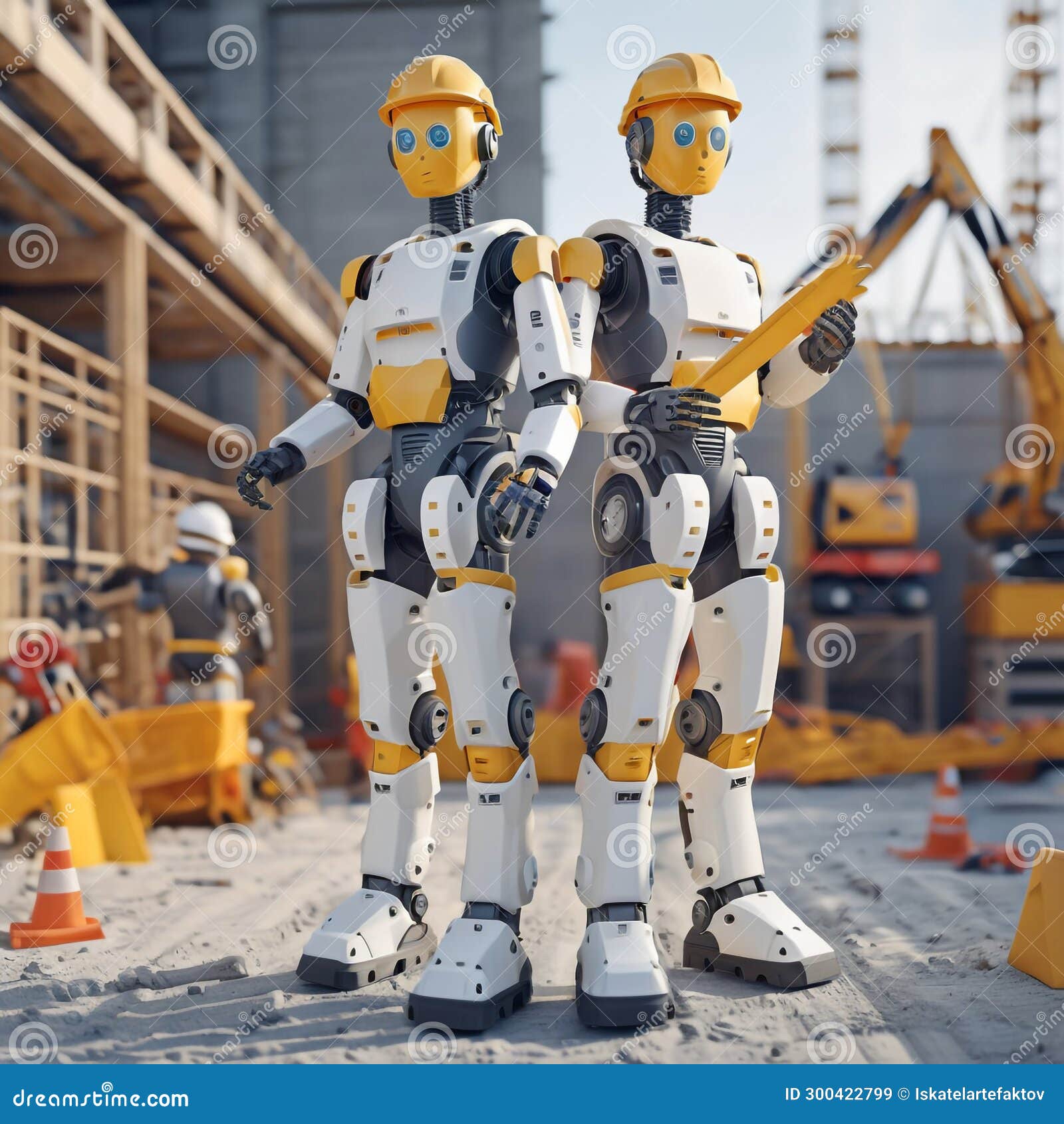 Robot Builders Work on a Construction Site with Tools. Made with AI ...