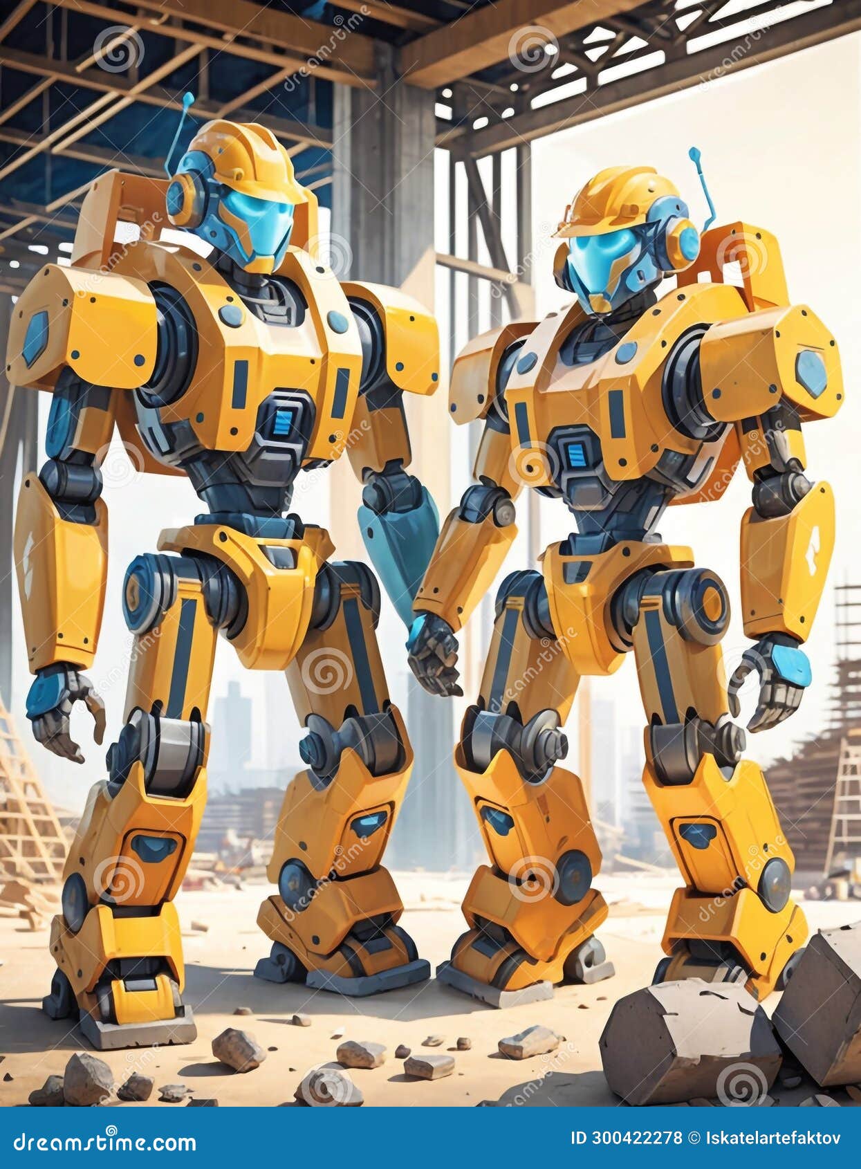 Robot Builders Work on a Construction Site with Tools. Made with AI ...