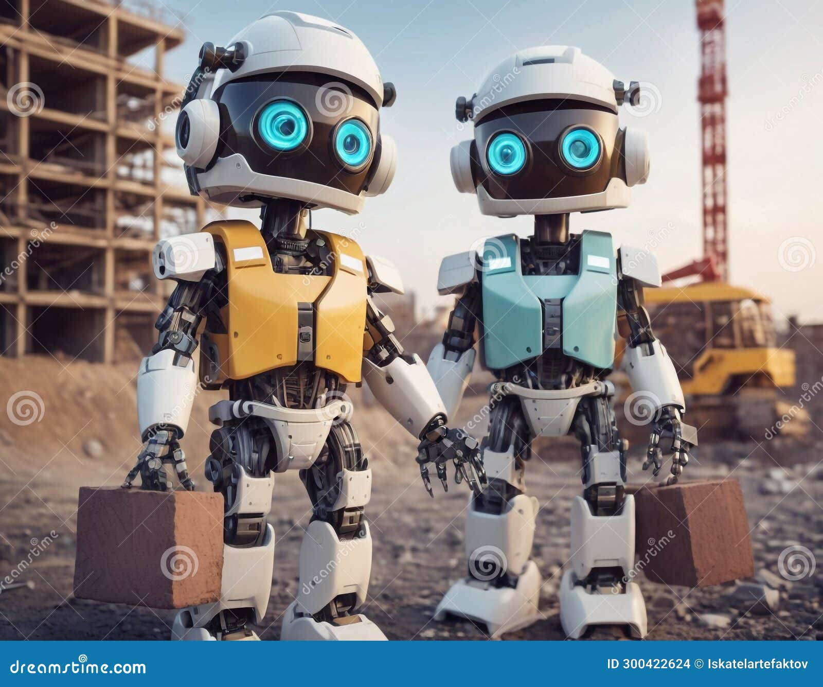 Robot Builders Work on a Construction Site with Tools. Made with AI ...