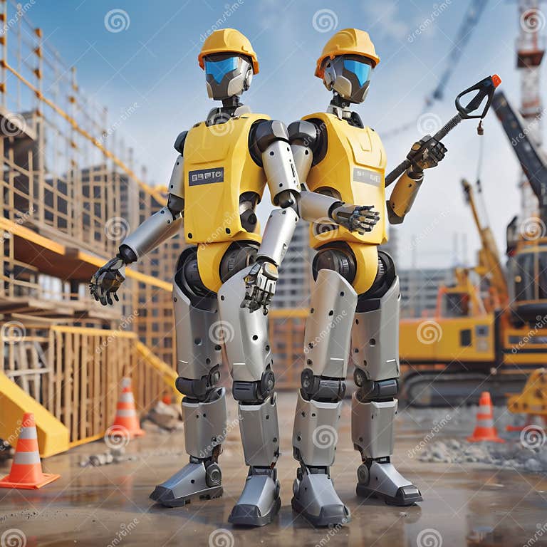 Robot Builders Work on a Construction Site with Tools. Made with AI ...