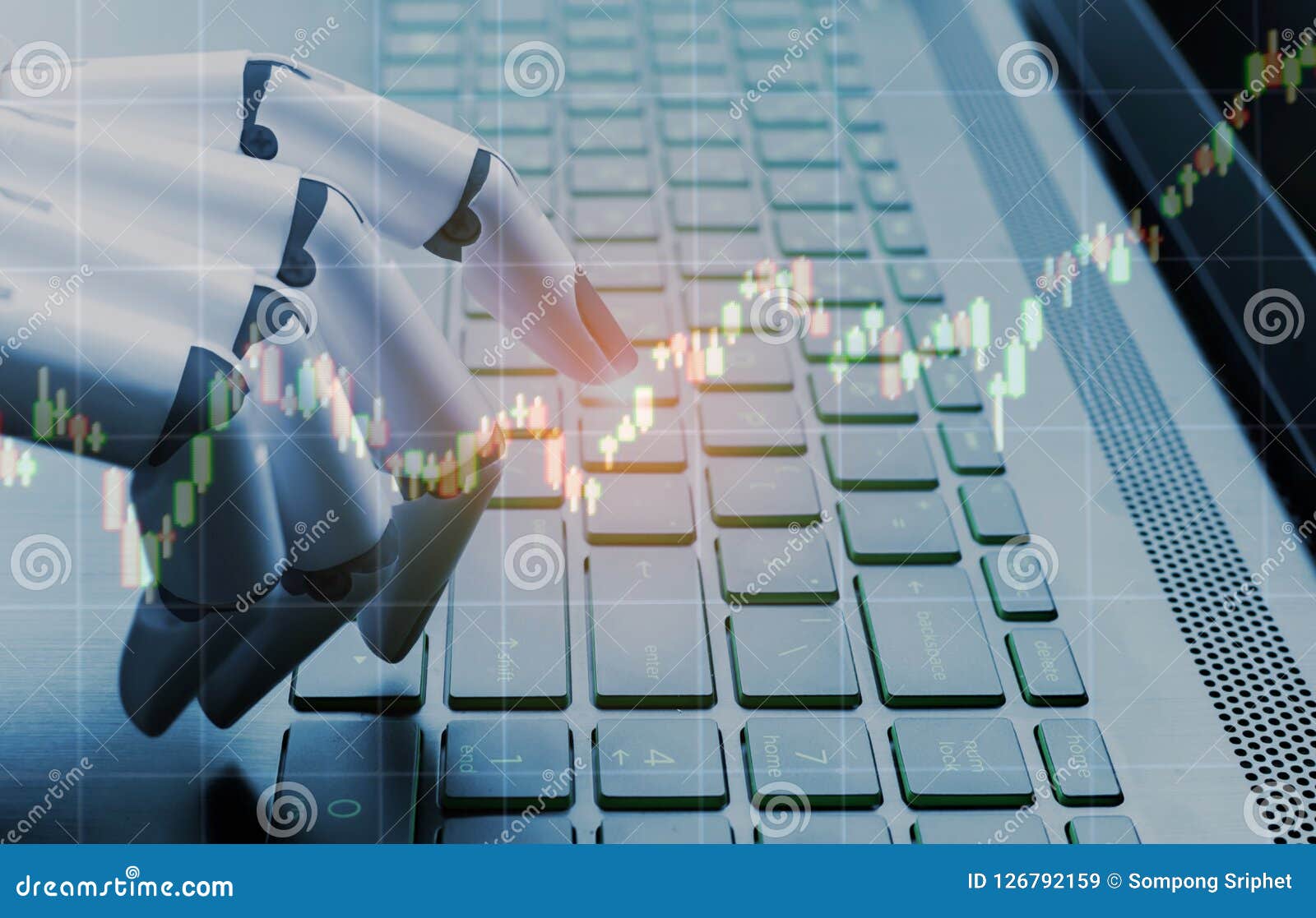 Robot Business Concept Market Analysis Graph,robot Hand Pressing ...