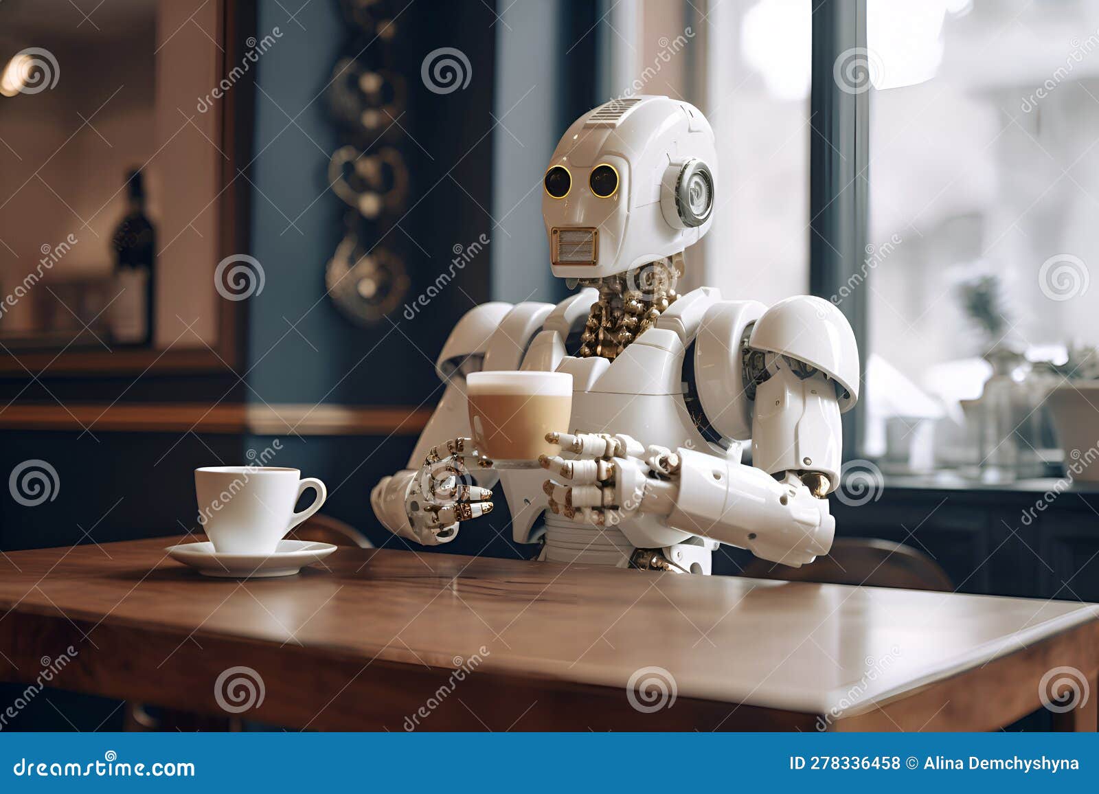 A Robot in a Cafe with a Cup of Coffee, Generative AI 2 Stock ...