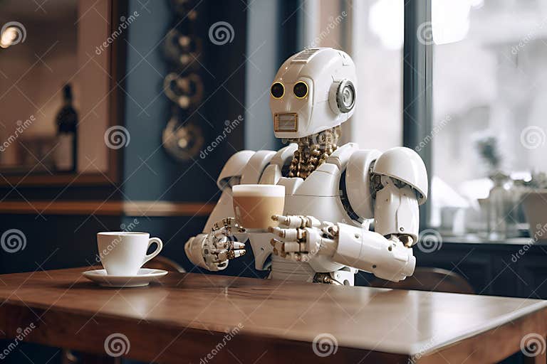 A Robot in a Cafe with a Cup of Coffee, Generative AI 2 Stock ...