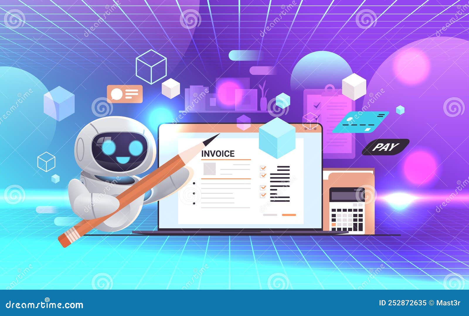 Robot Calculating Invoice on Laptop Screen Accounting Bookkeeper Clerk ...