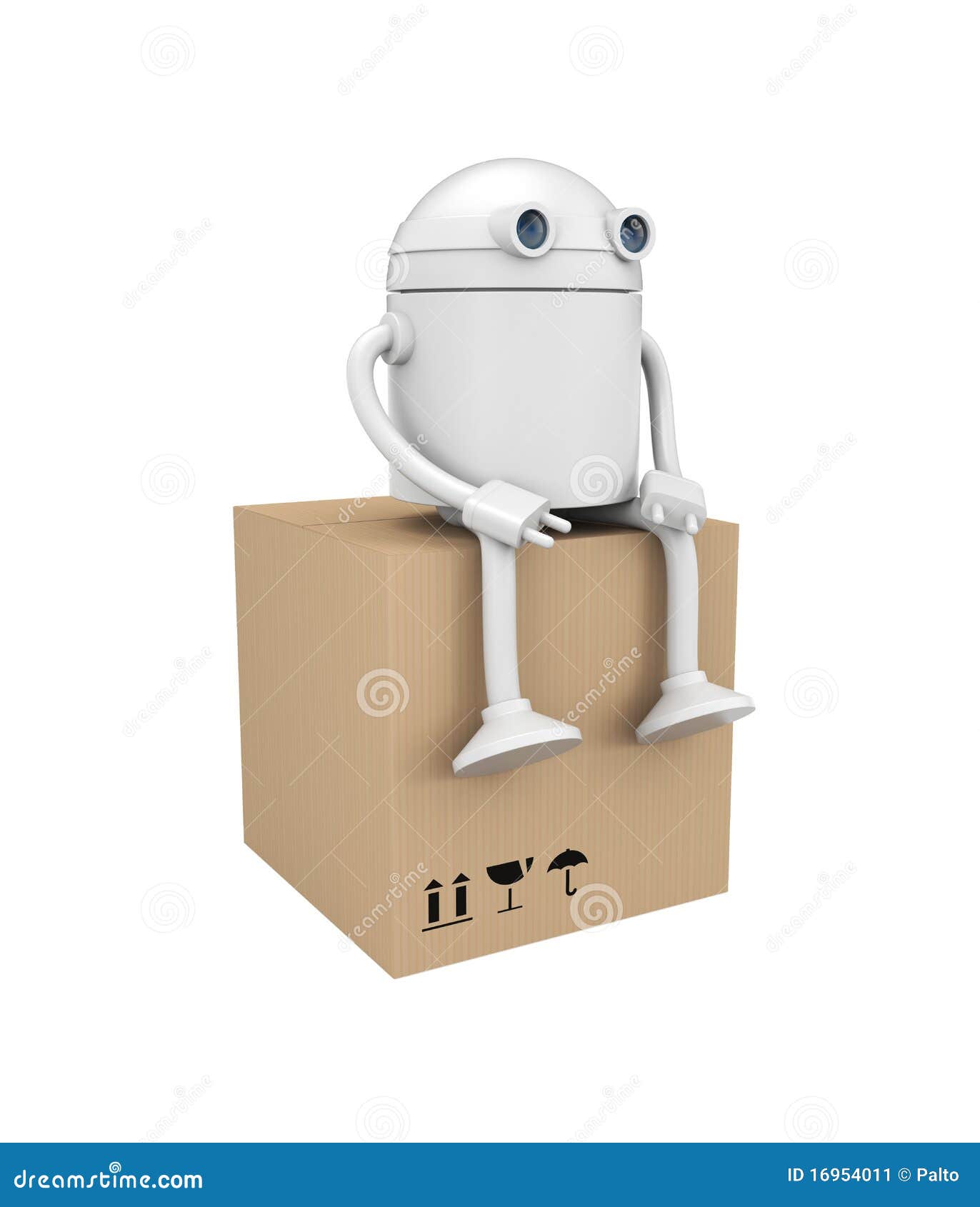 Robot with cardboard box stock illustration. Illustration of display ...
