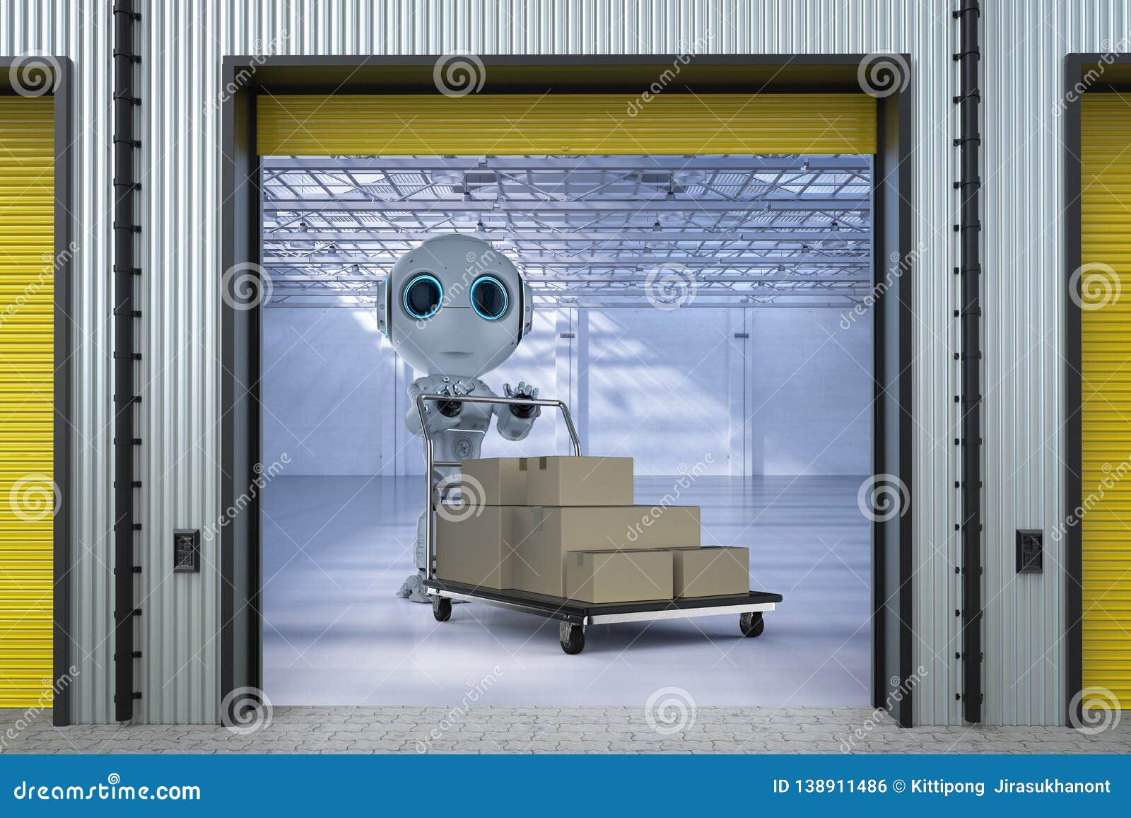 Robot Carry Cardboard Boxes Stock Illustration - Illustration of ...