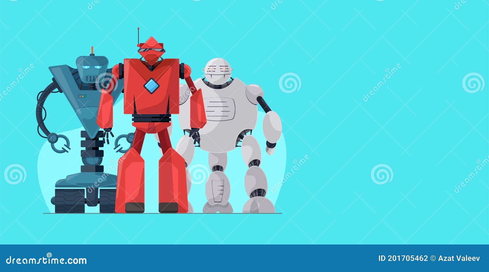 Robot Cartoon Character Set on Blue Horizontal Banner Template. Future ...