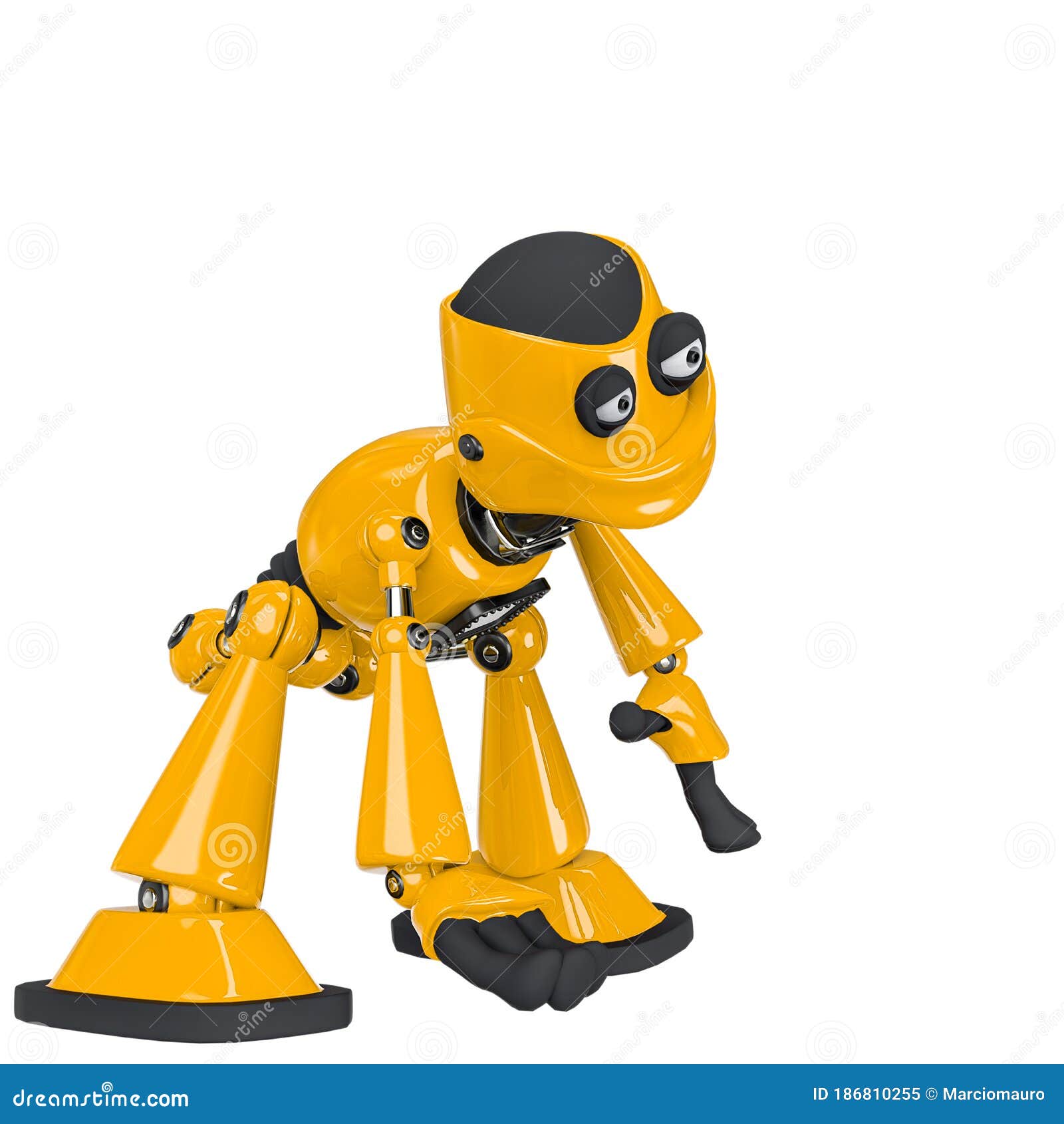 Robot Cartoon Doing a Crouch Pose Stock Illustration - Illustration of ...