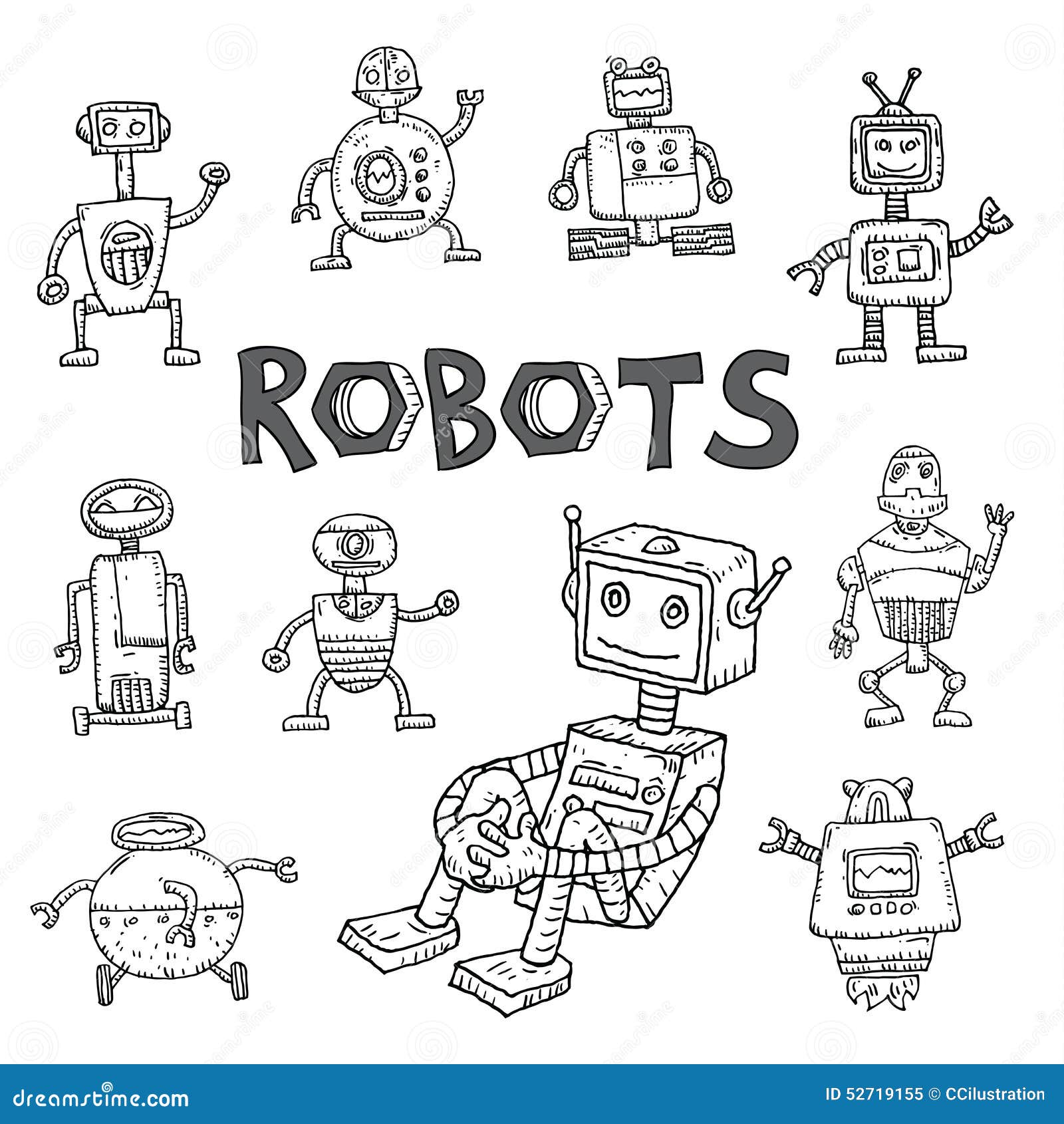 Robot Cartoon Doodle, Vector Illustration. Stock Vector - Illustration ...