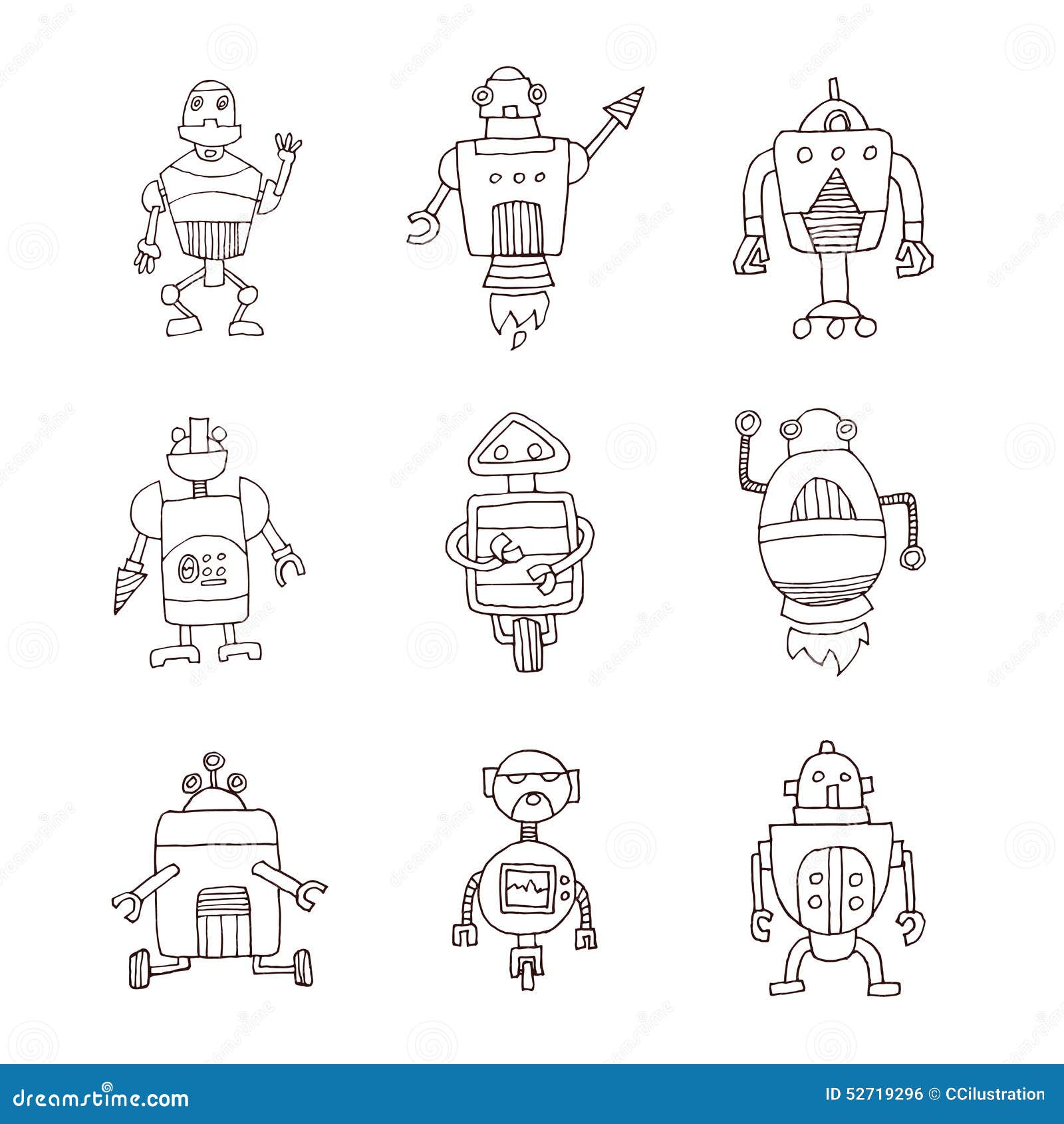 Robot Cartoon Doodle, Vector Illustration. Stock Vector - Illustration ...