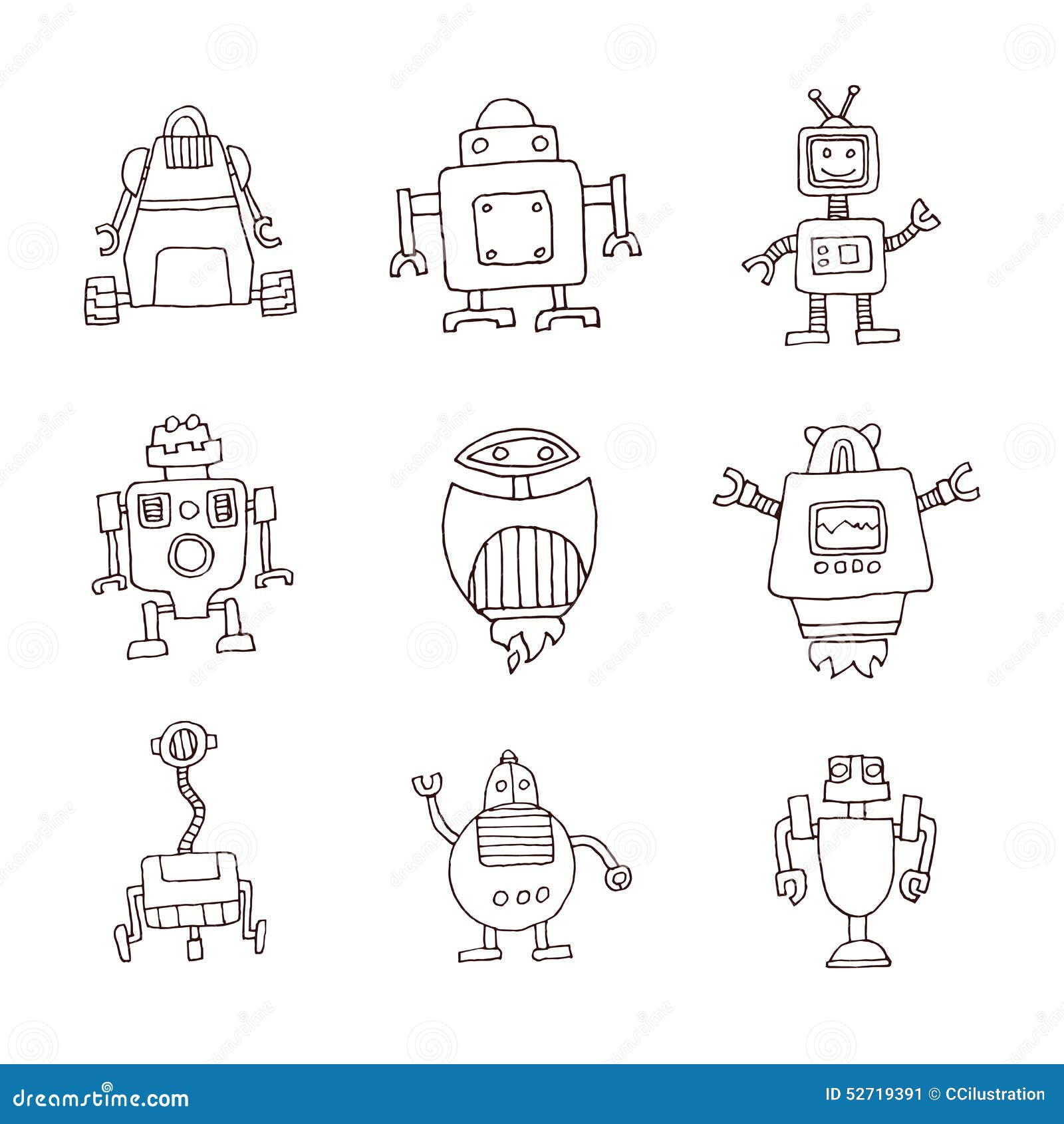 Robot Cartoon Doodle, Vector Illustration. Stock Vector - Illustration ...