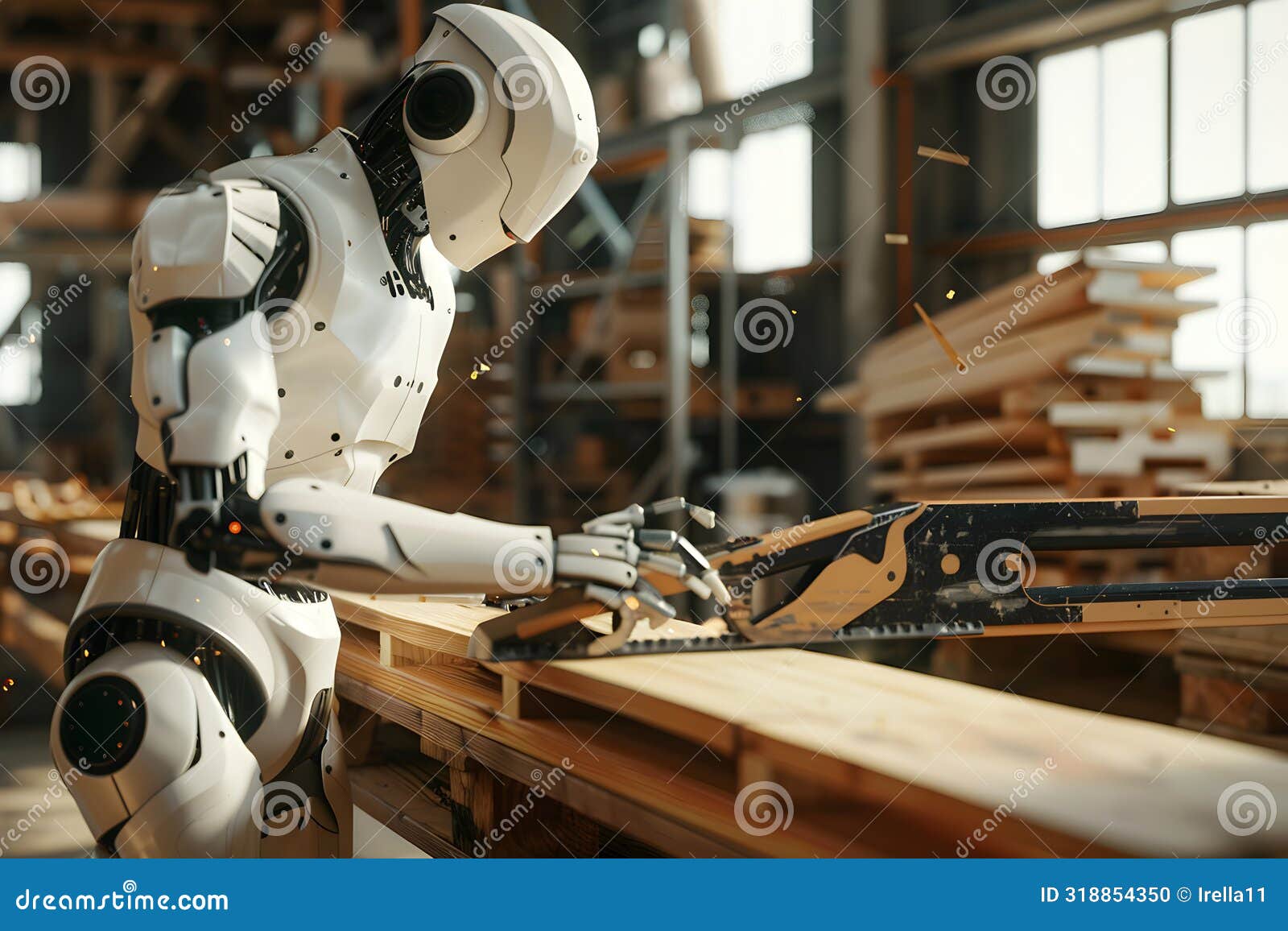 Robot Carving Wood with Precision Tools. the Concept of Artificial ...