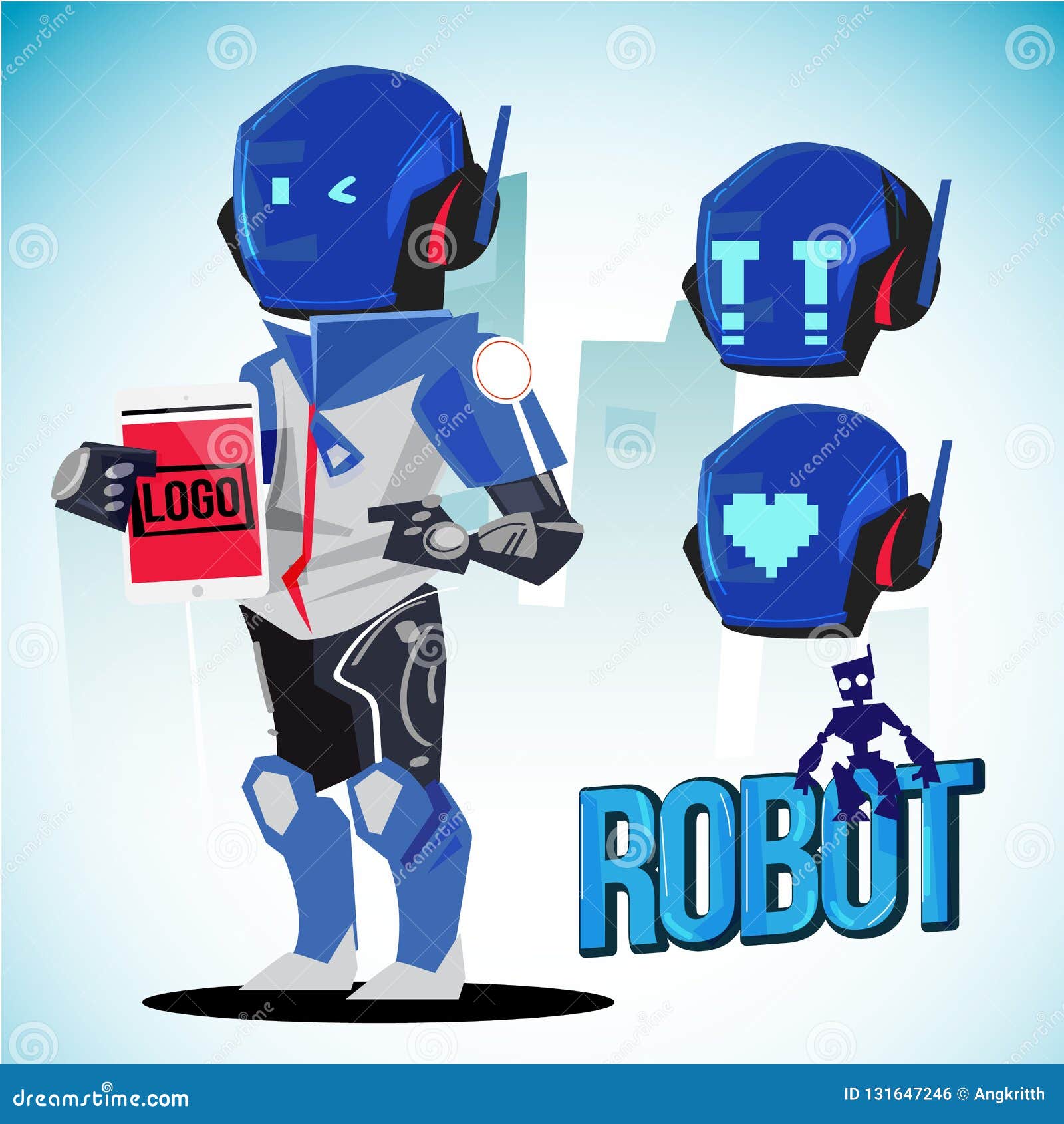 Robot Character Design with Emotion on Helmet. Future Humanoid Concept ...