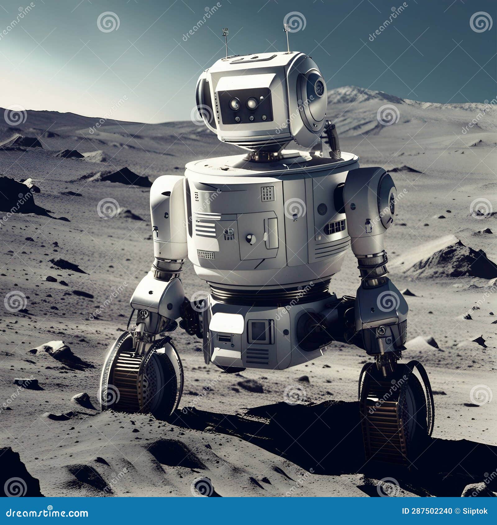 Robot Character Illustration Background on Space Moon Stock ...