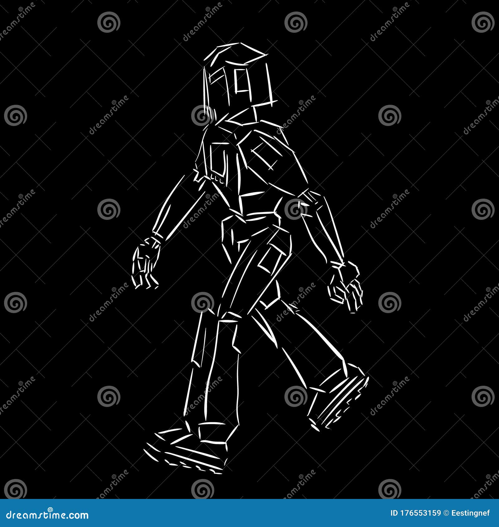 Robot Character Walking. Hand Drawn Stock Vector - Illustration of ...