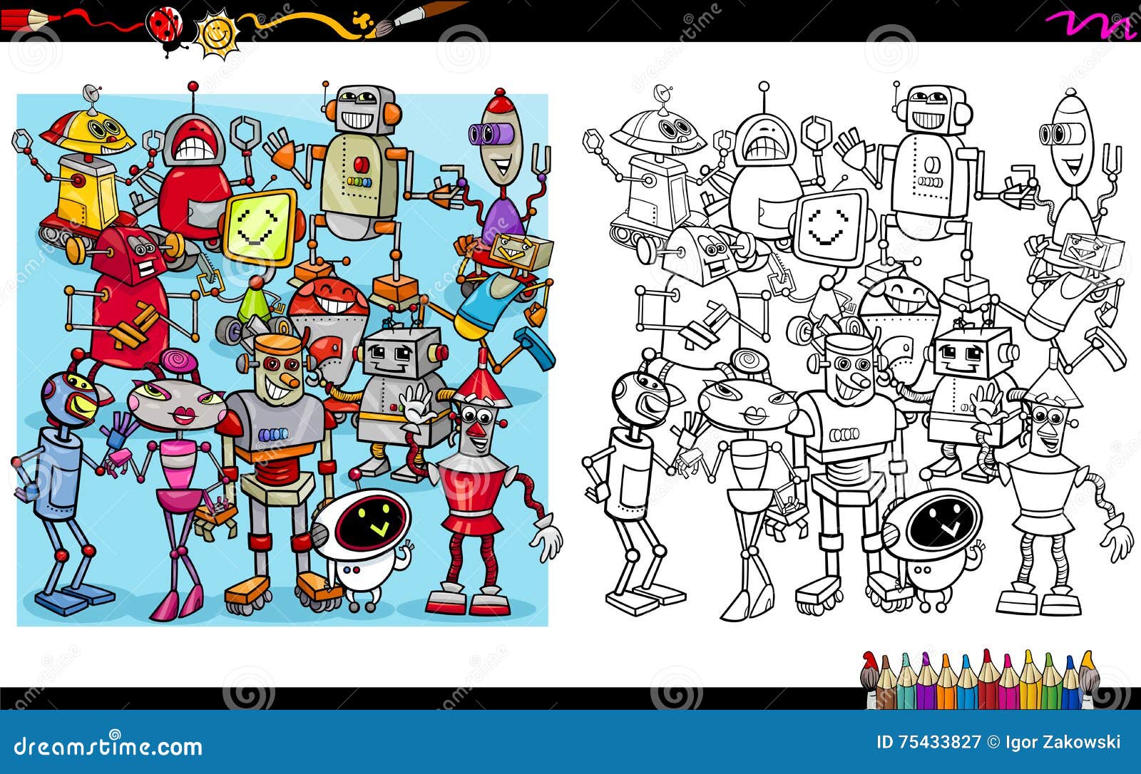 Robot Characters Coloring Book Stock Vector - Illustration of humor ...
