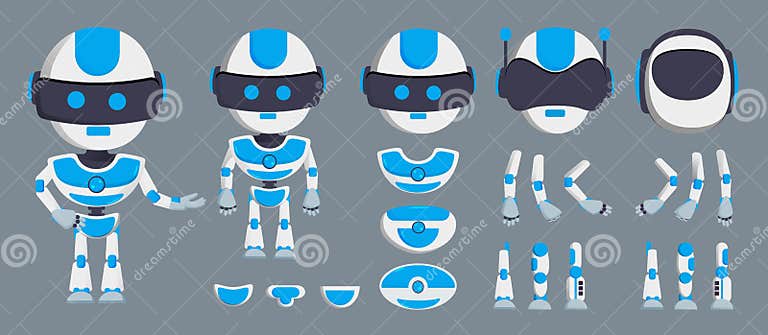 Robot Characters Creation Kit Vector Set Robots Editable Character Kit With Arms Legs And Head 3598
