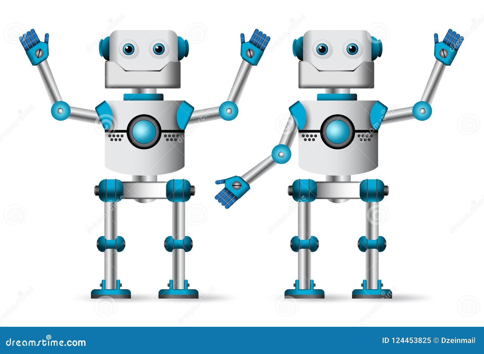 Robot Characters Presentation Vector Set Robots Character With Robotic Pose And Gestures