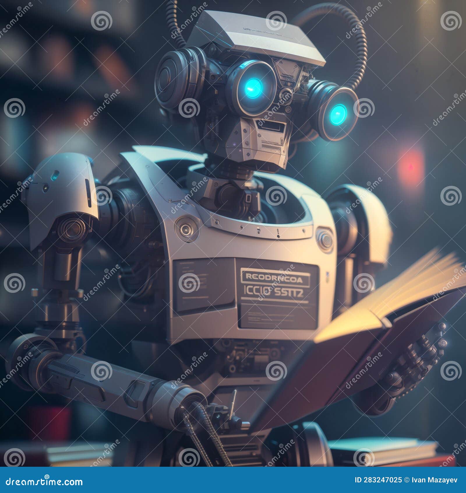 Robot Chat-bot Reading Book. Machine Learning. Generative Ai. Stock ...