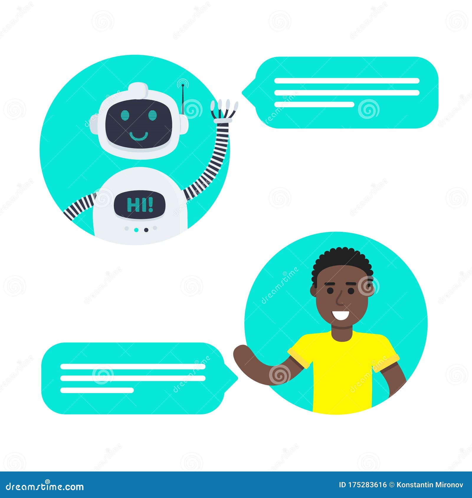 Robot Chatbot Head Icon Sign in the Speech Bubble Talking with Boy ...