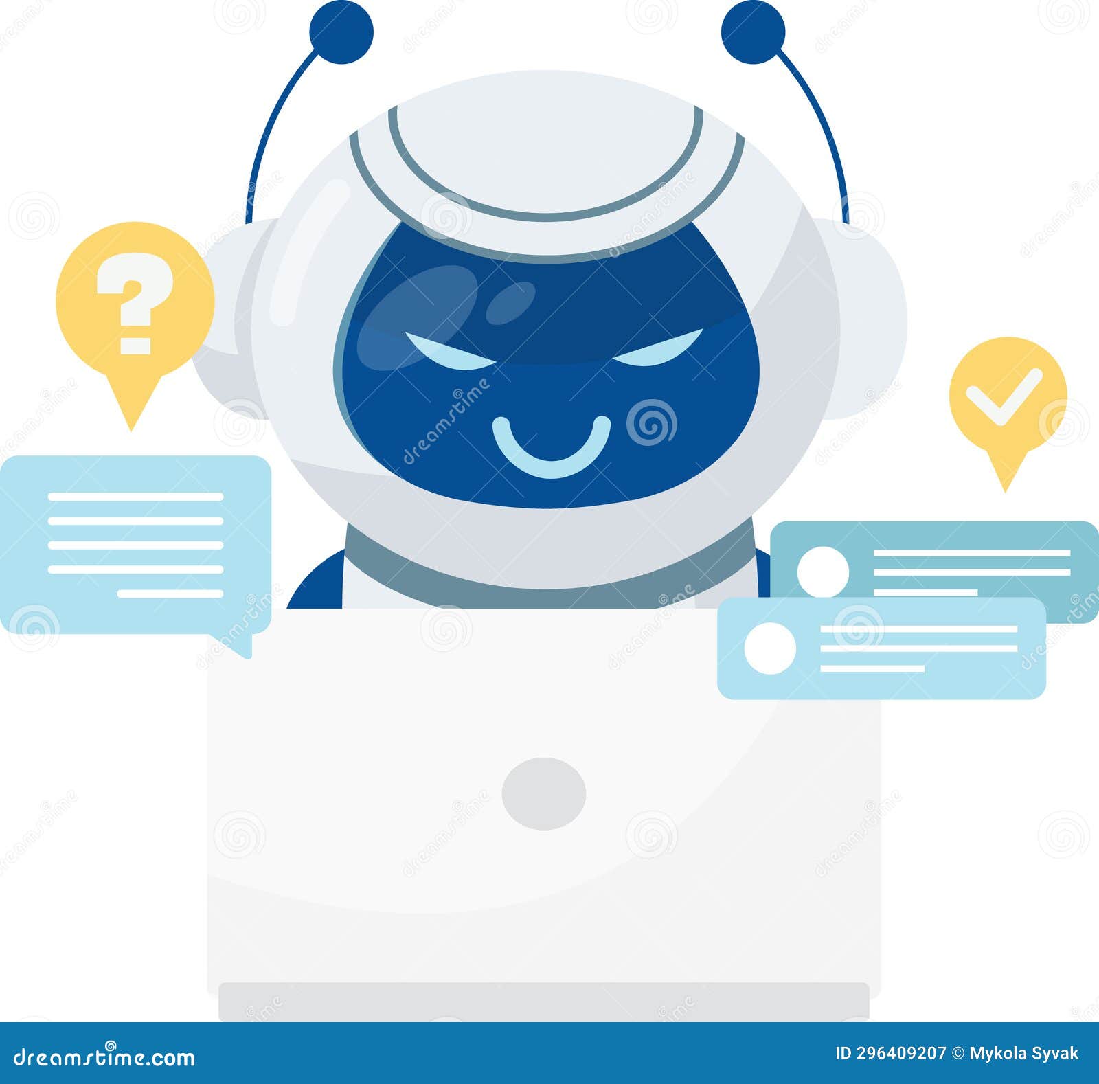 Robot Chatbot with Laptop stock illustration. Illustration of ...