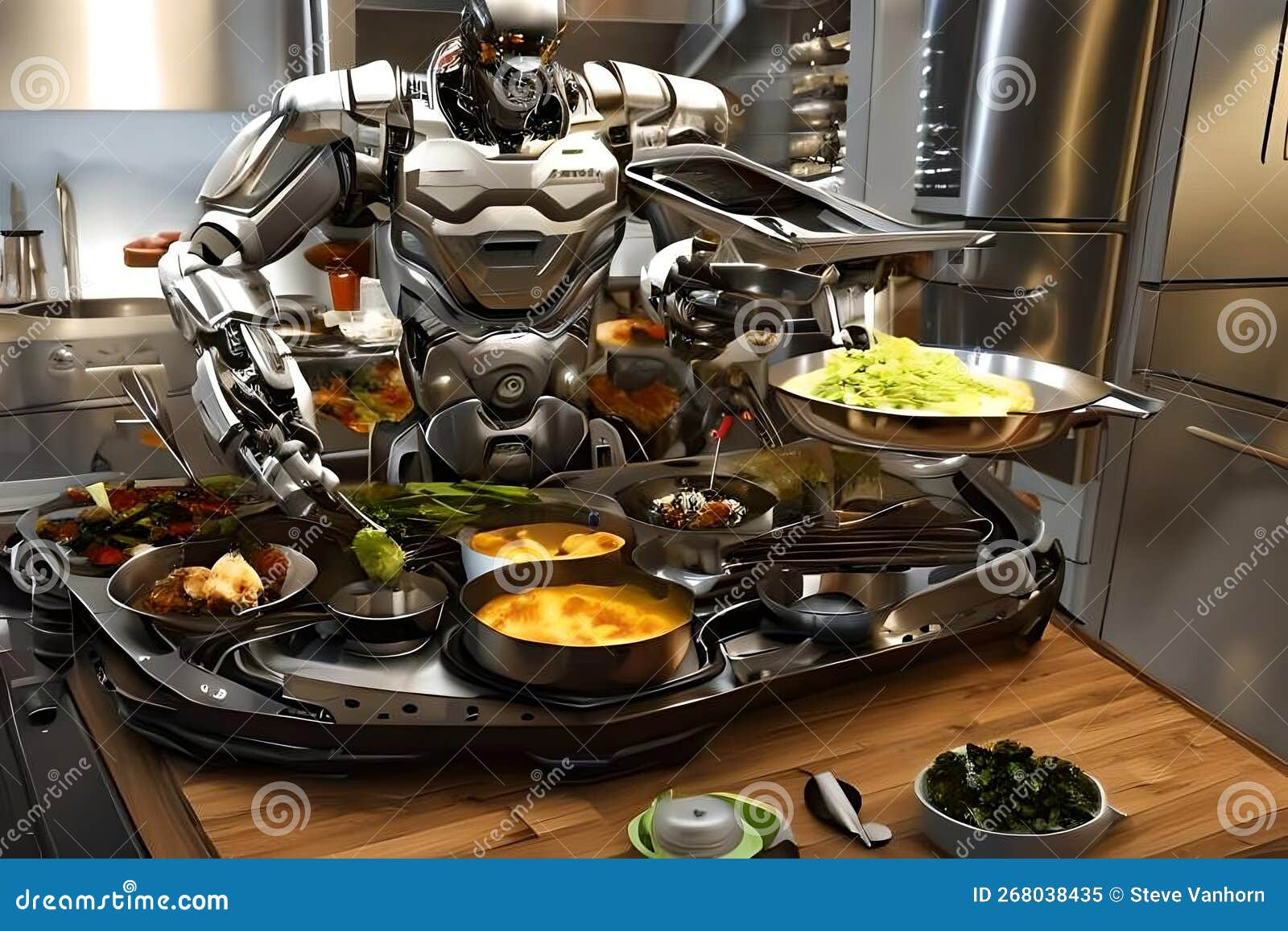 Robot Chef Cooking Dinner in Restaurant Stock Illustration ...