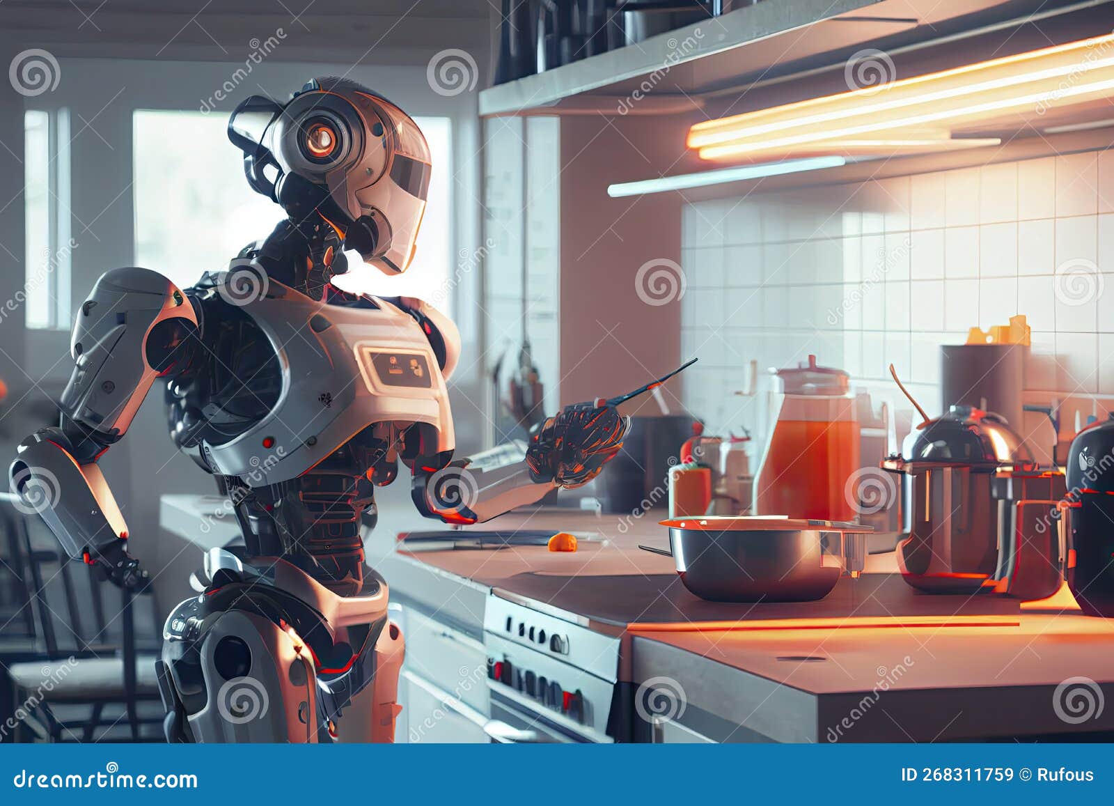 Robot Chef Cooking in Kitchen of Future Home Genius, Smart Robot ...