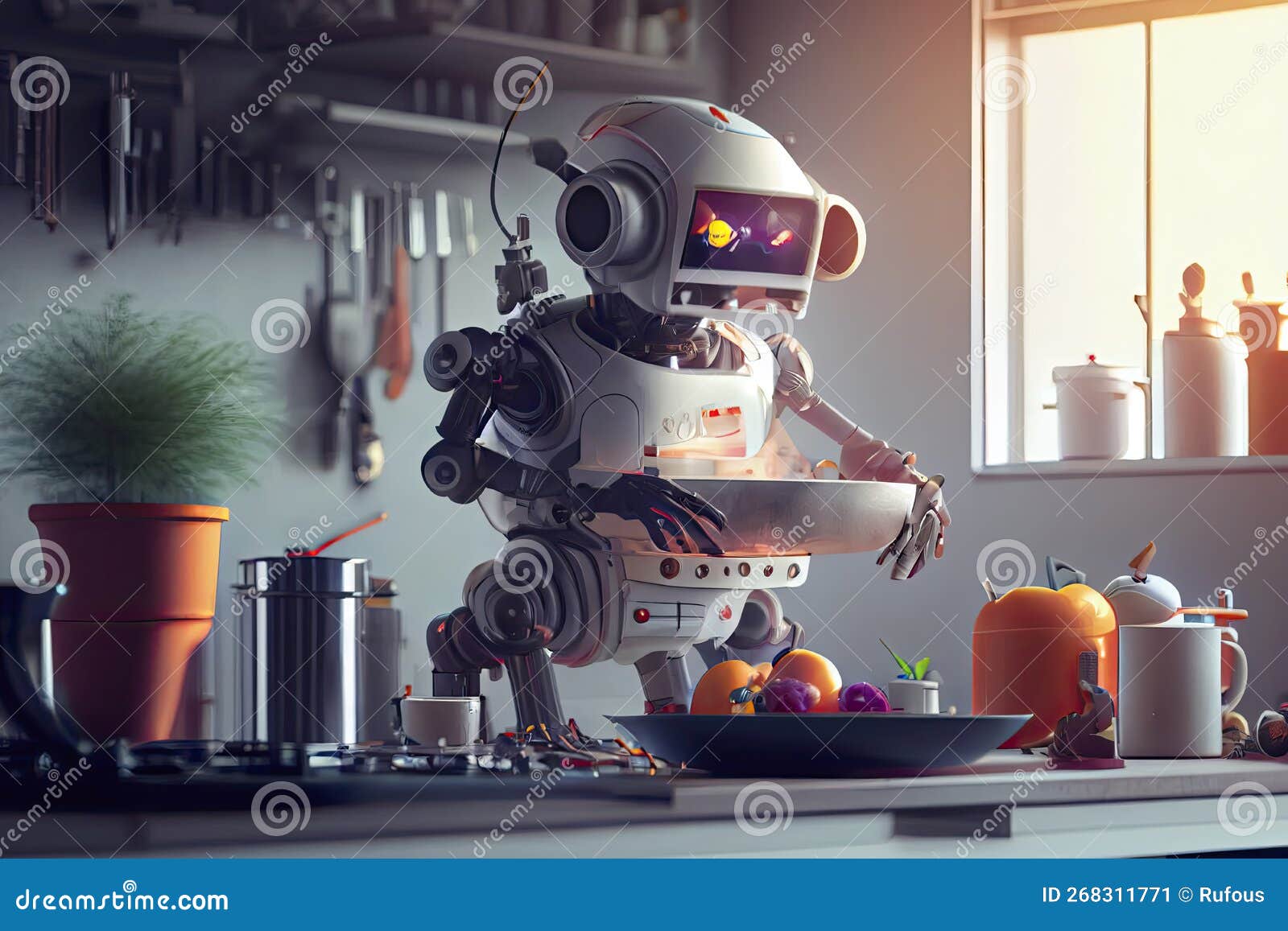 Robot Chef Cooking in Kitchen of Future Home Genius, Smart Robot ...
