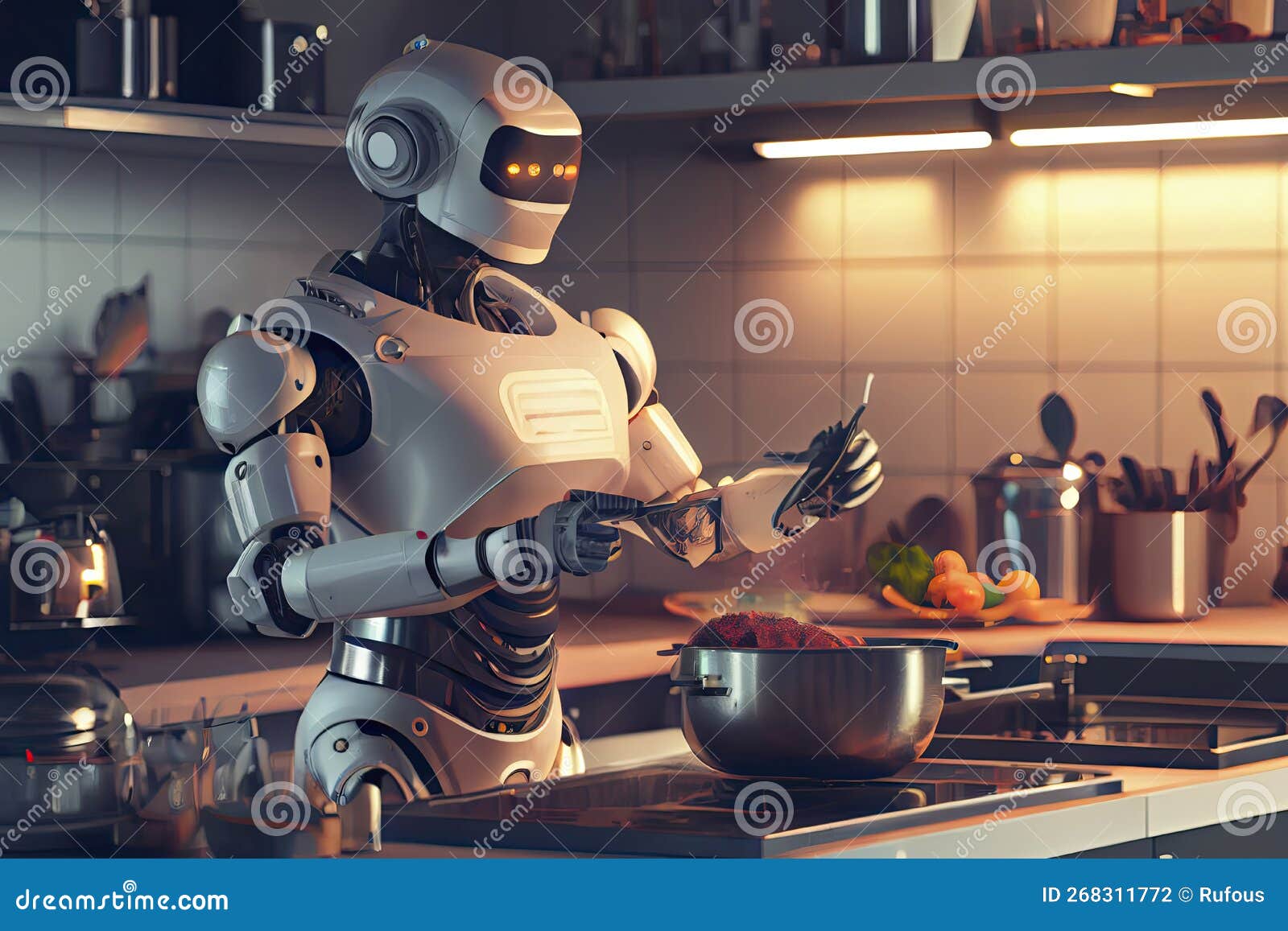 Robot Chef Cooking In Kitchen Of Future Home Genius, Smart Robot ... Robot Chef Cooking In Kitchen Of Future Home Genius, Smart Robot ...