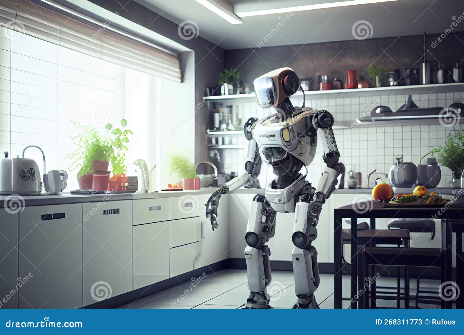 Robot Chef Cooking in Kitchen of Future Home Genius, Smart Robot ...