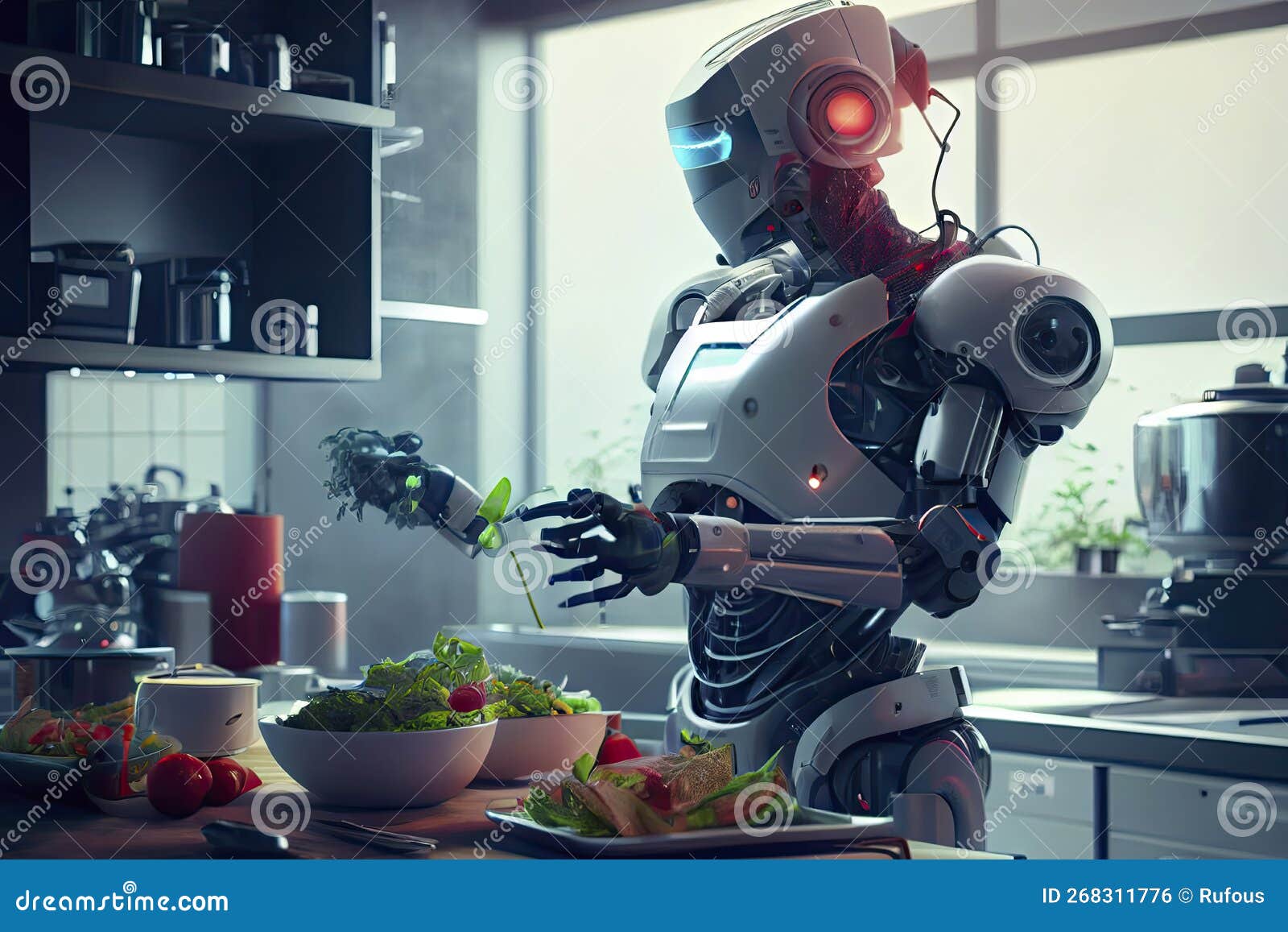 Robot Chef Cooking in Kitchen of Future Home Genius, Smart Robot ...