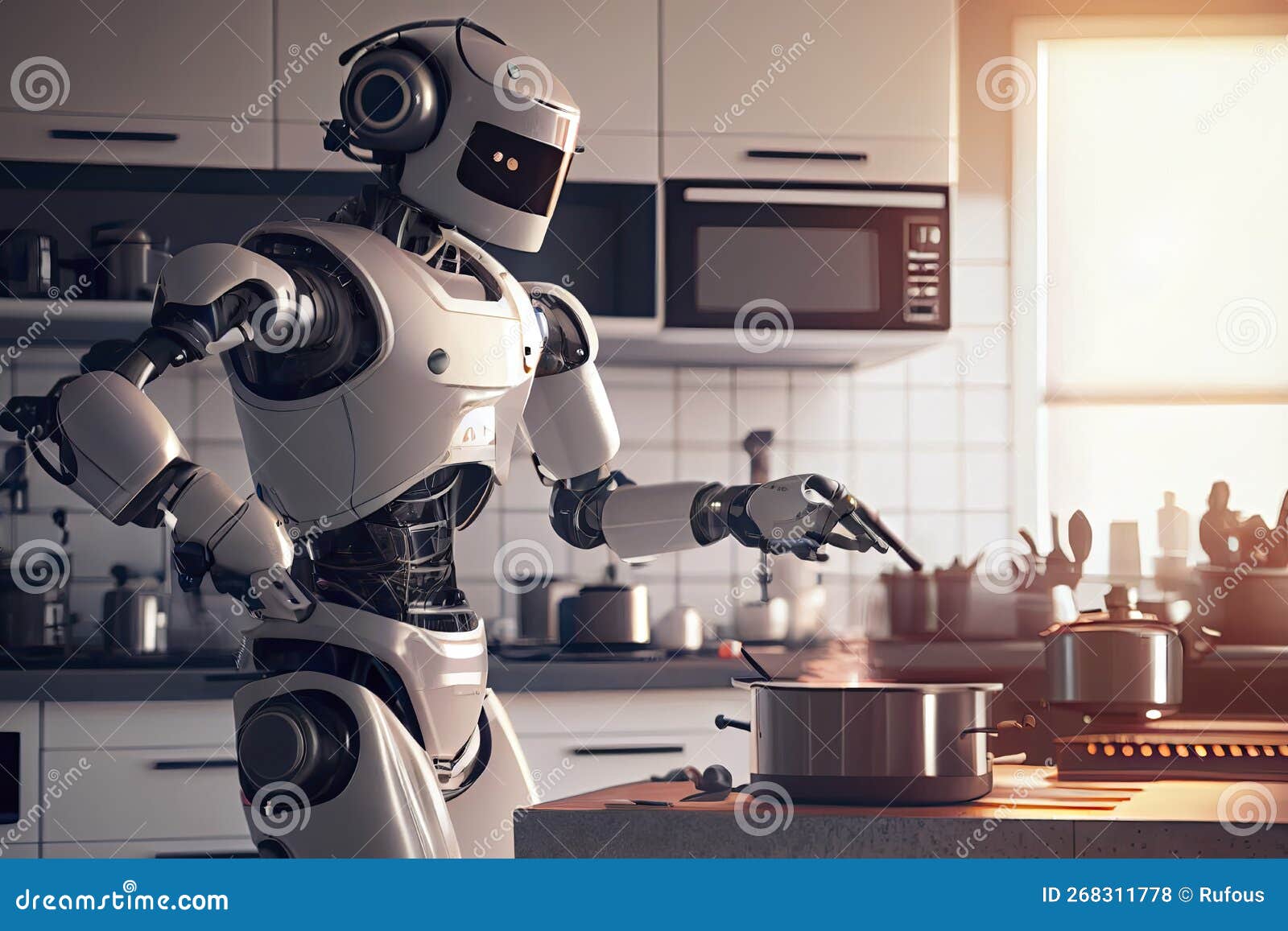 Robot Chef Cooking in Kitchen of Future Home Genius, Smart Robot ...