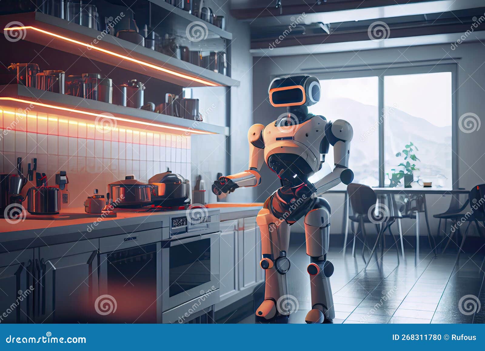 Robot Chef Cooking in Kitchen of Future Home Genius, Smart Robot ...