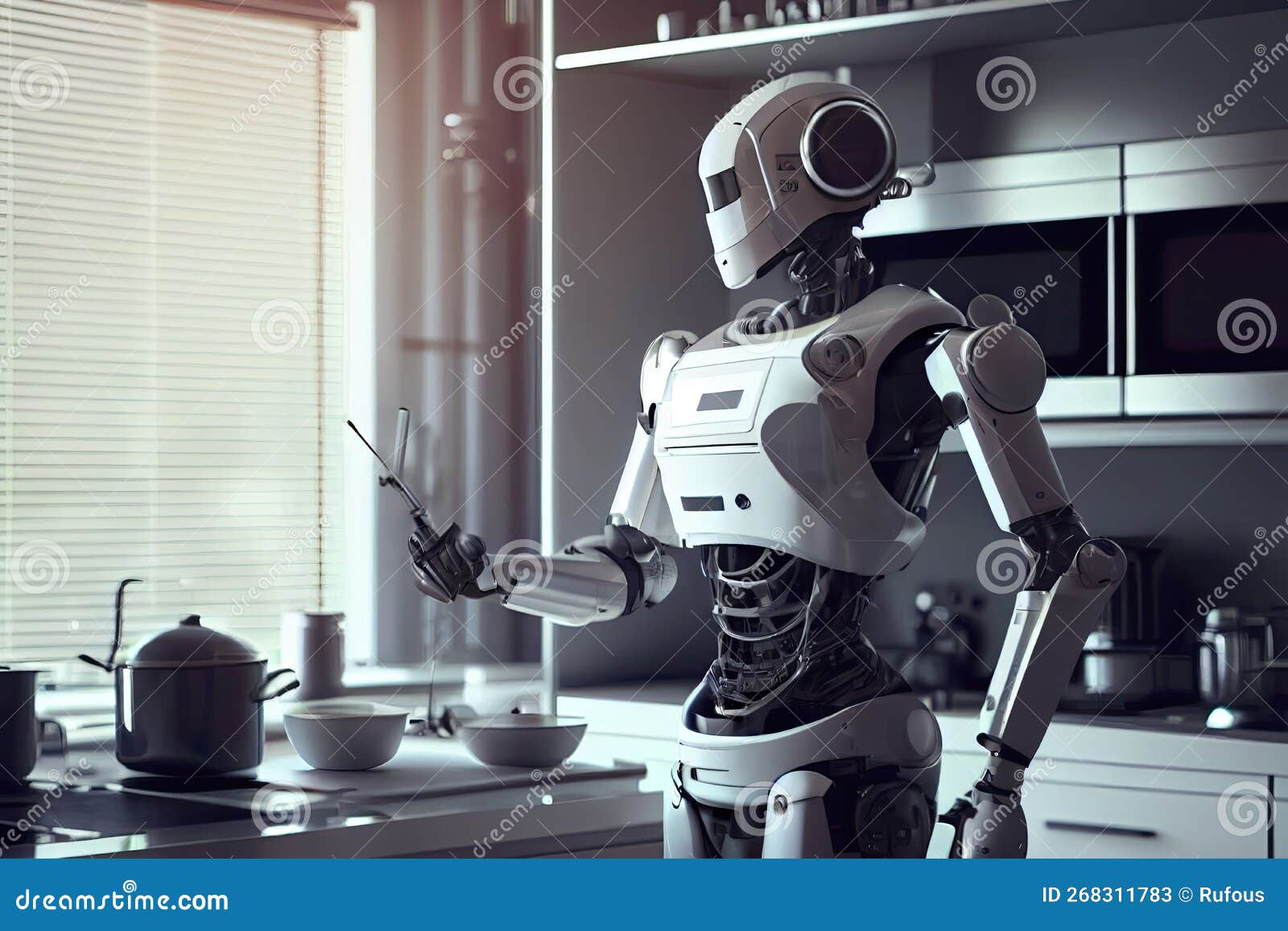 Robot Chef Cooking in Kitchen of Future Home Genius, Smart Robot ...