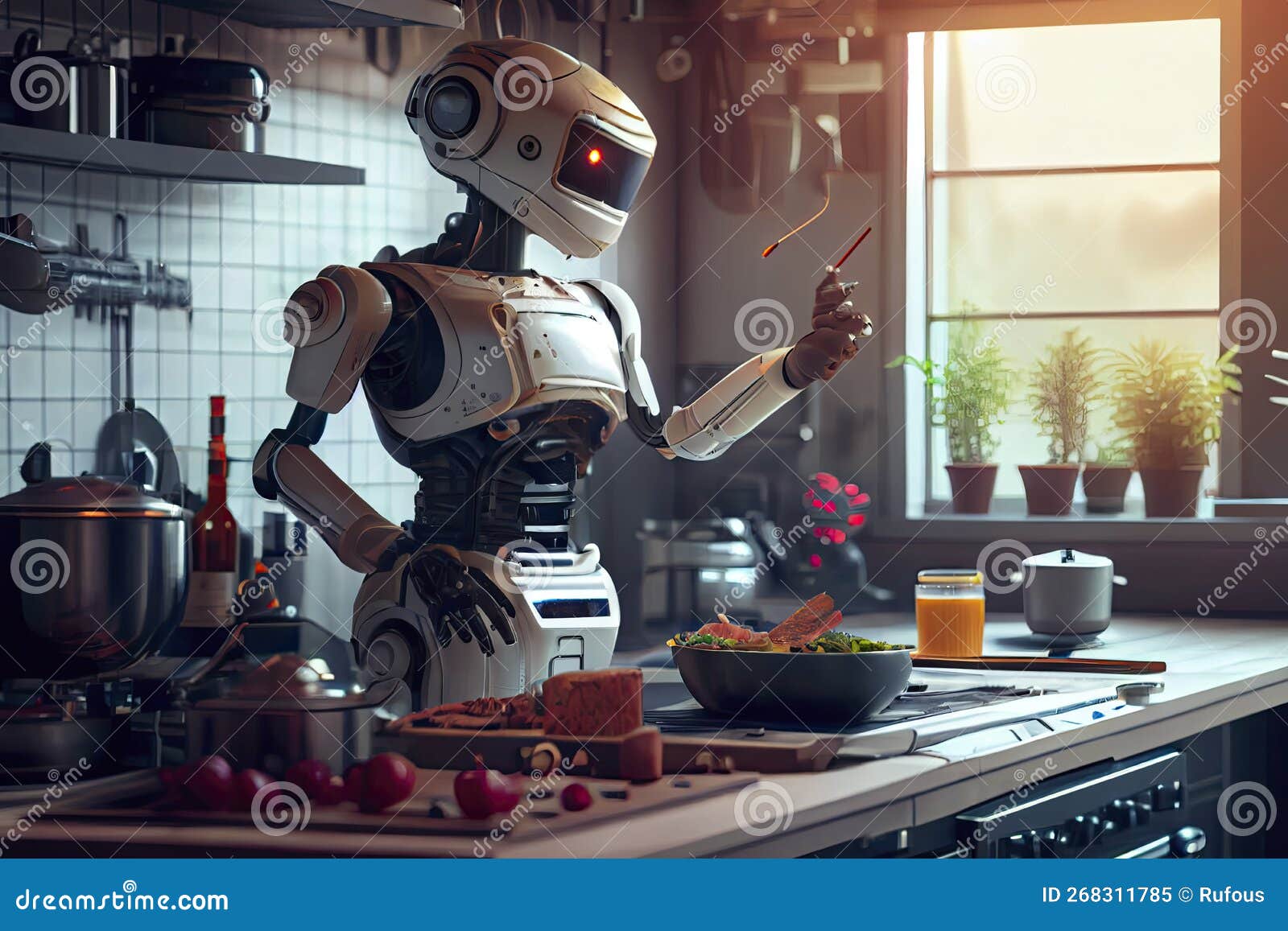 Robot Chef Cooking in Kitchen of Future Home Genius, Smart Robot ...