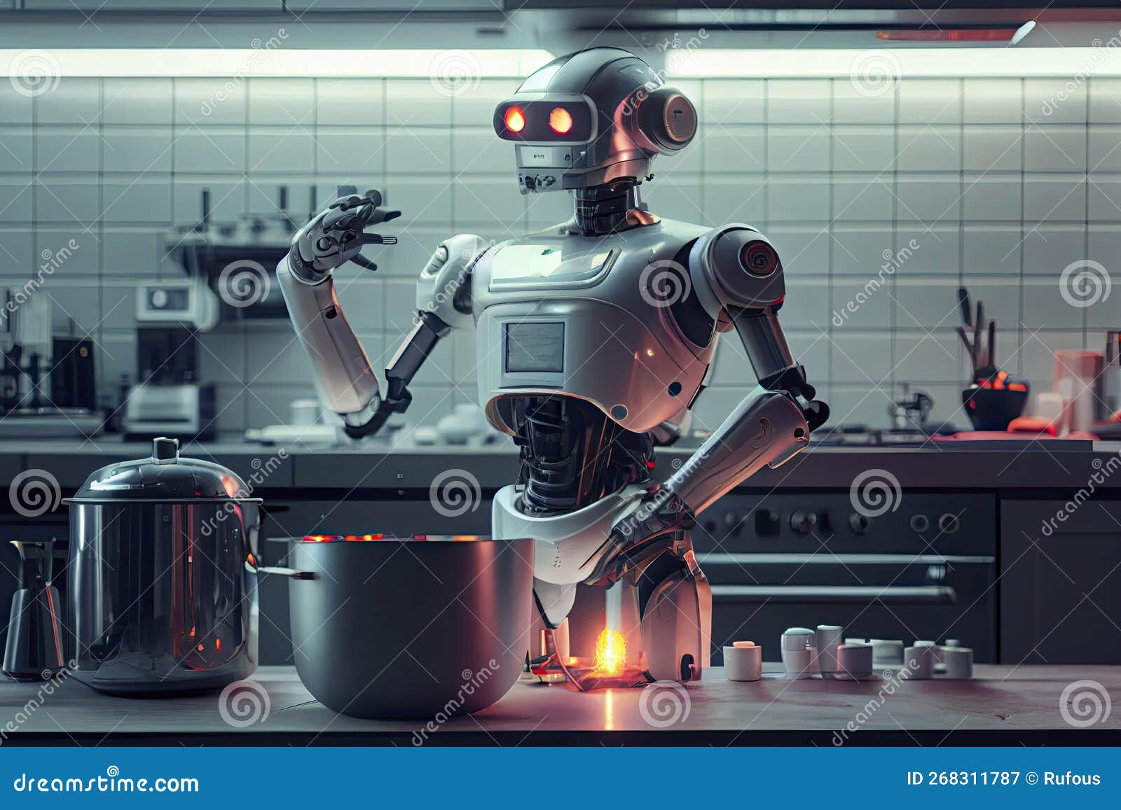 Robot Chef Cooking in Kitchen of Future Home Genius, Smart Robot ...