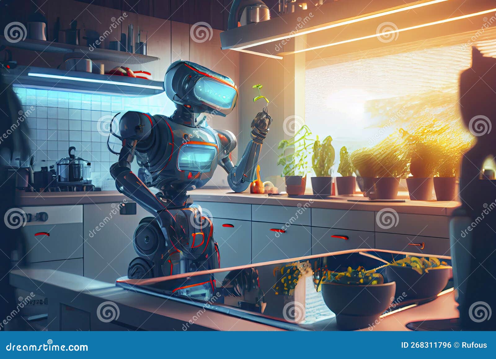 Robot Chef Cooking in Kitchen of Future Home Genius, Smart Robot ...