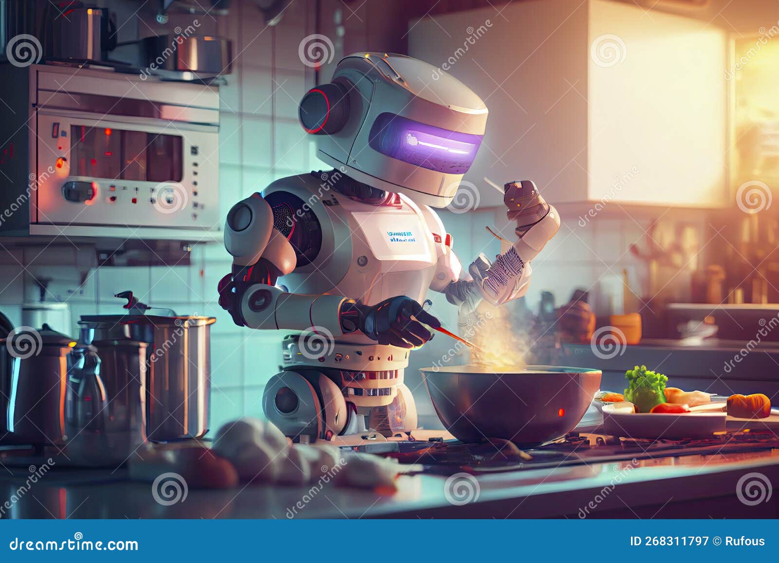 Robot Chef Cooking in Kitchen of Future Home Genius, Smart Robot ...