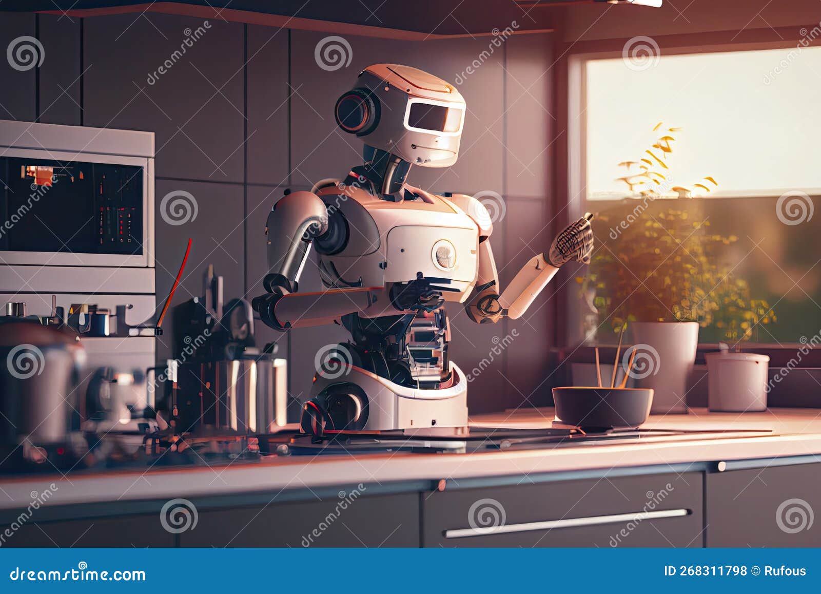 Robot Chef Cooking in Kitchen of Future Home Genius, Smart Robot ...