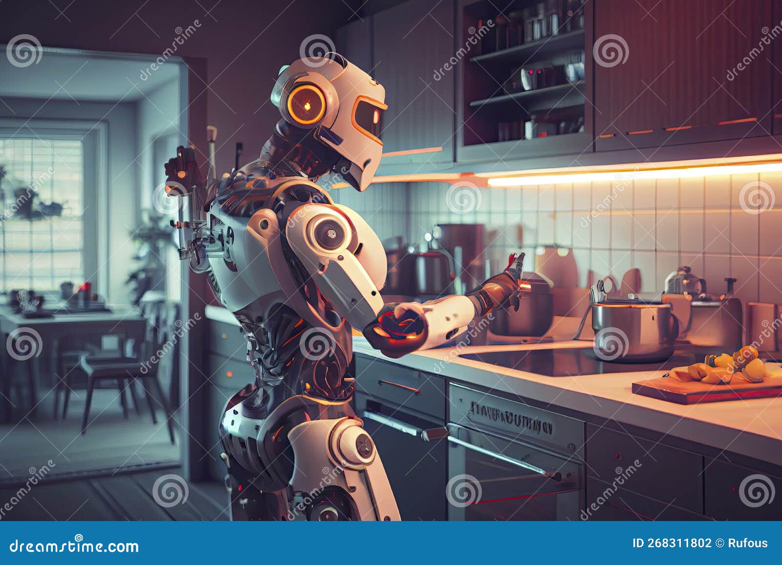 Robot Chef Cooking in Kitchen of Future Home Genius, Smart Robot ...